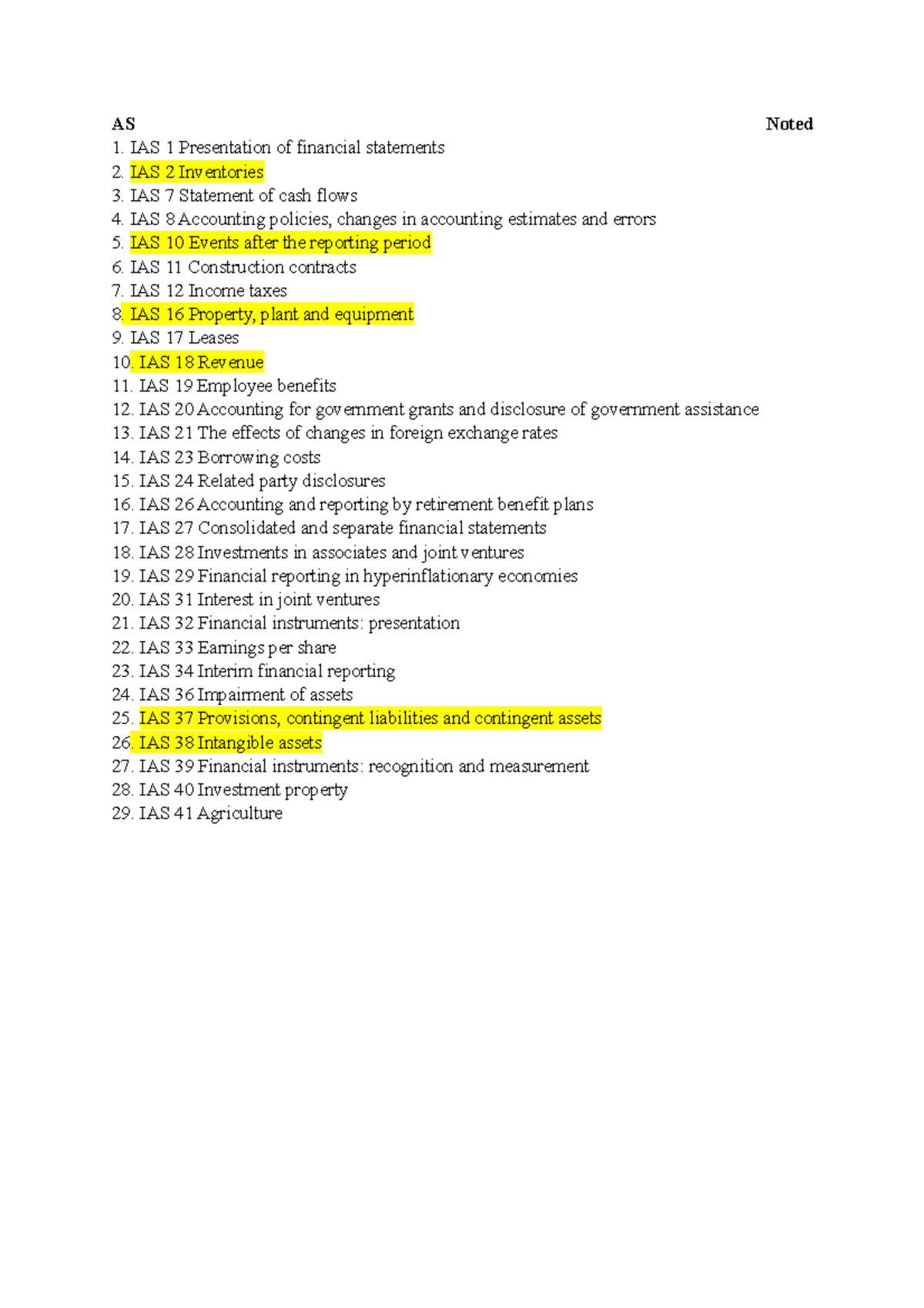 IAS - International Audit Standards - AS Noted IAS 1 Presentation of ...