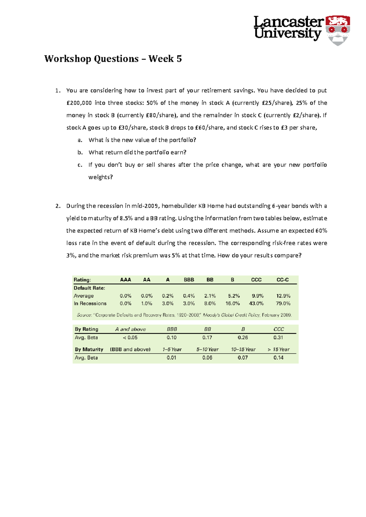AC.F214M Workshop questions, week 5 - Workshop Questions – Week 5 You ...
