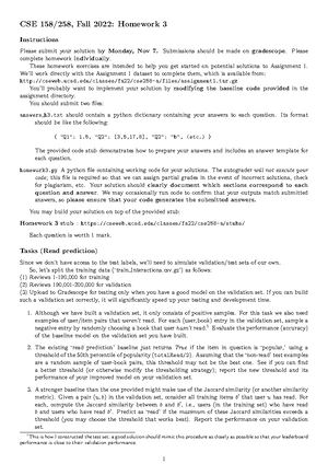 Homework 2 - CSE 158/258, Fall 2022: Homework 2 Instructions Please submit your solution by ...