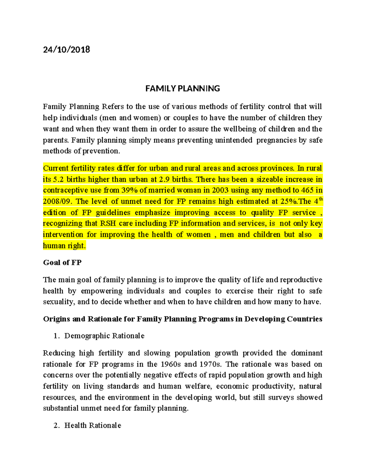 Family Planning - 24/10/ FAMILY PLANNING Family Planning Refers to the ...