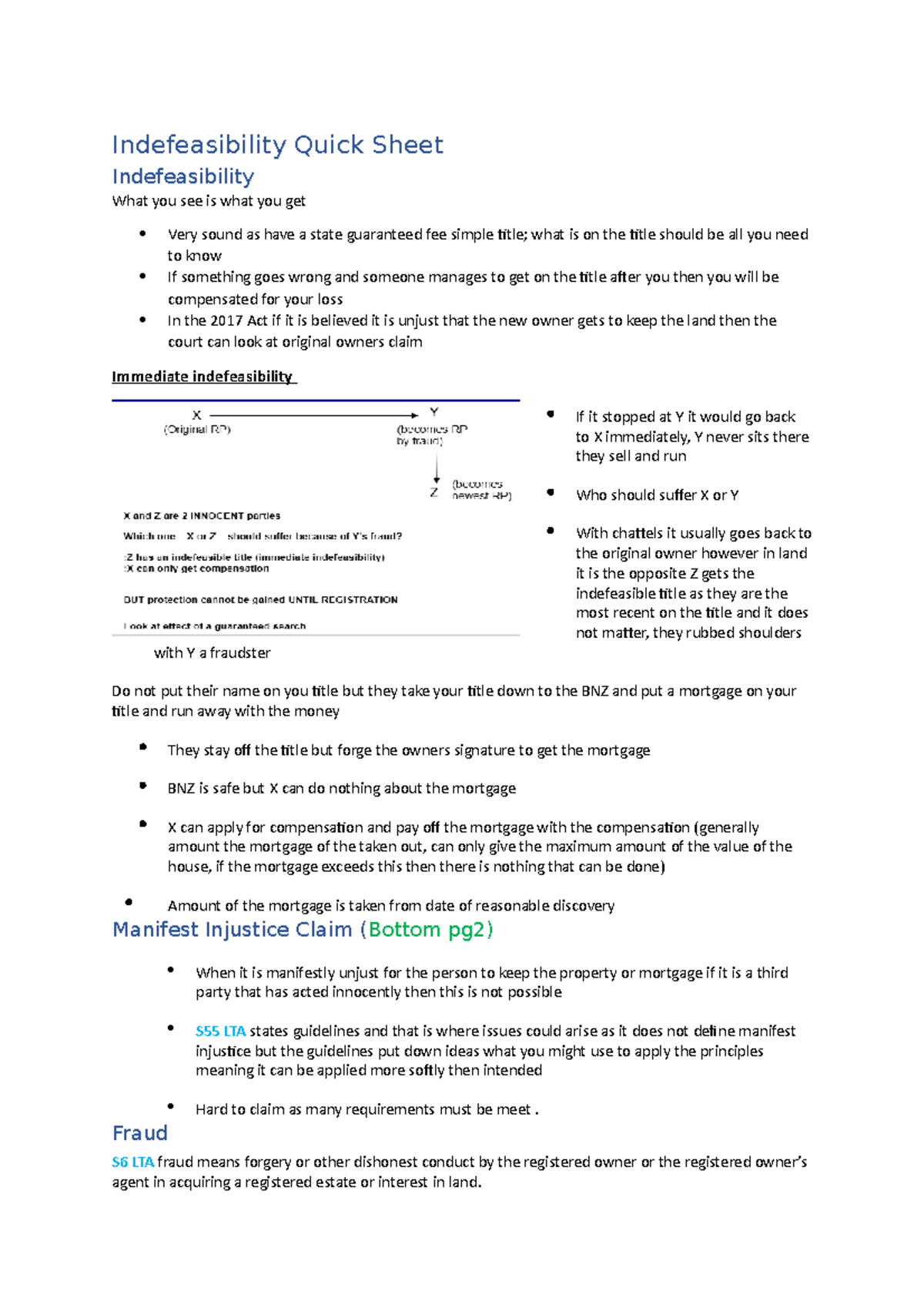 Indefeasibility Quick Sheet Condensed notes - Indefeasibility Quick ...