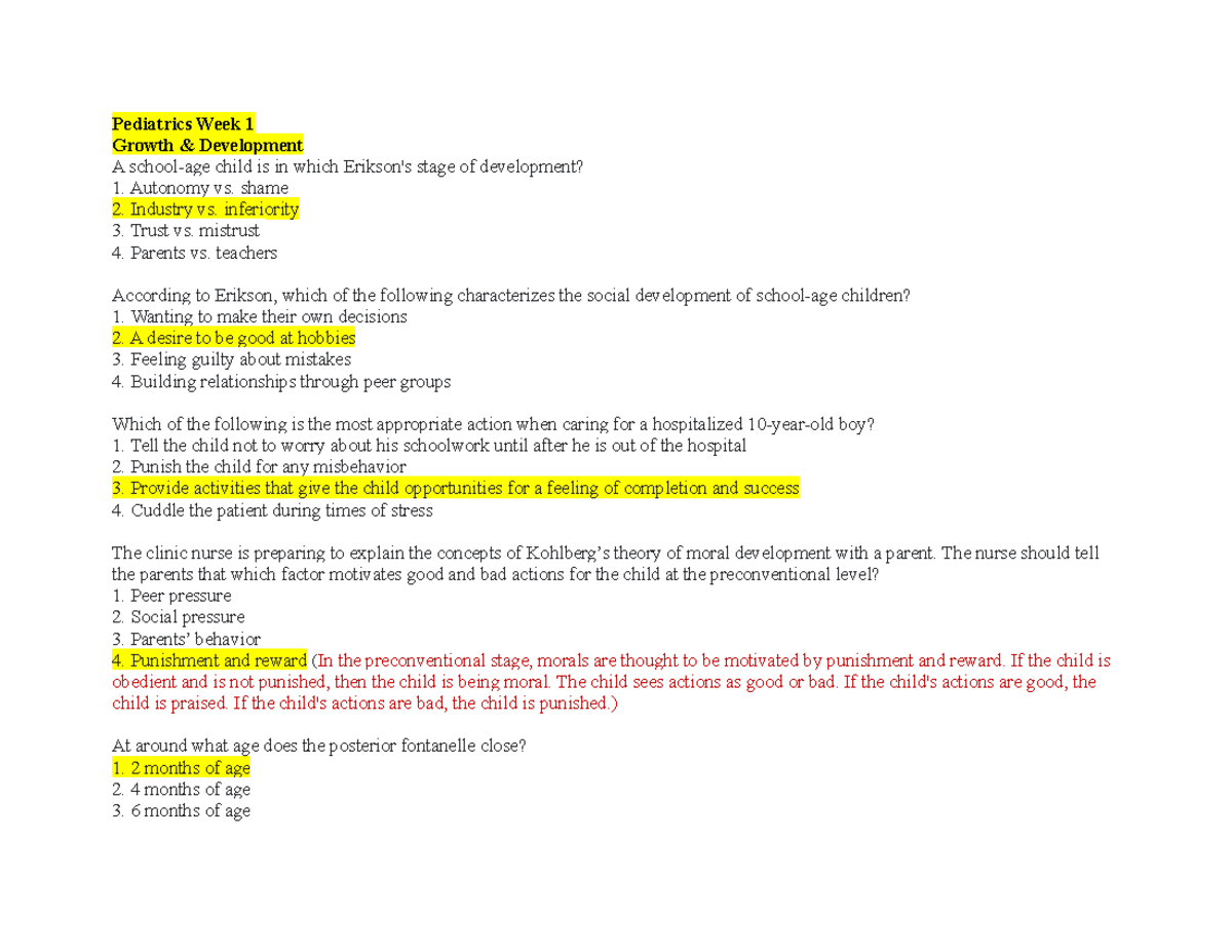 Pediatrics - Notes - Pediatrics Week 1 Growth & Development A school ...