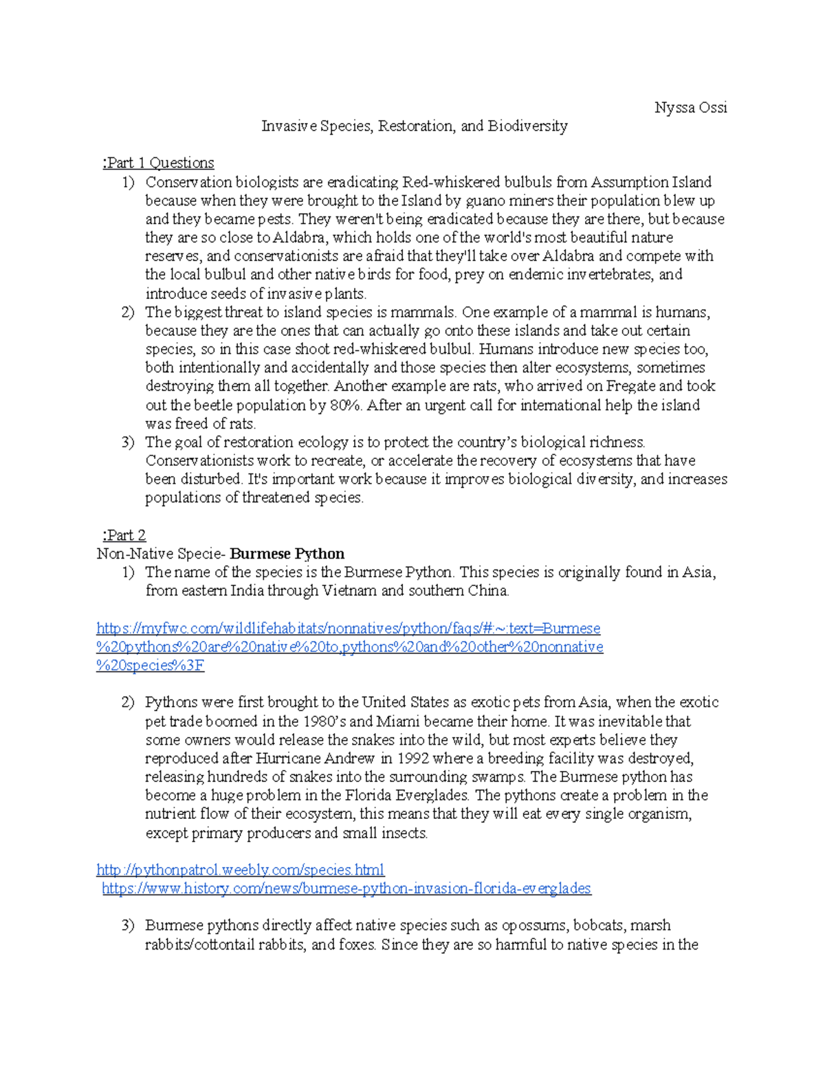 Unit 1 Biology lab Assignment - Nyssa Ossi Invasive Species ...