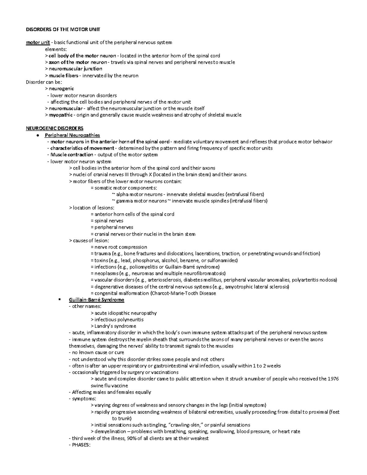 Disorders OF THE Motor UNIT-Report (Notes) - DISORDERS OF THE MOTOR ...