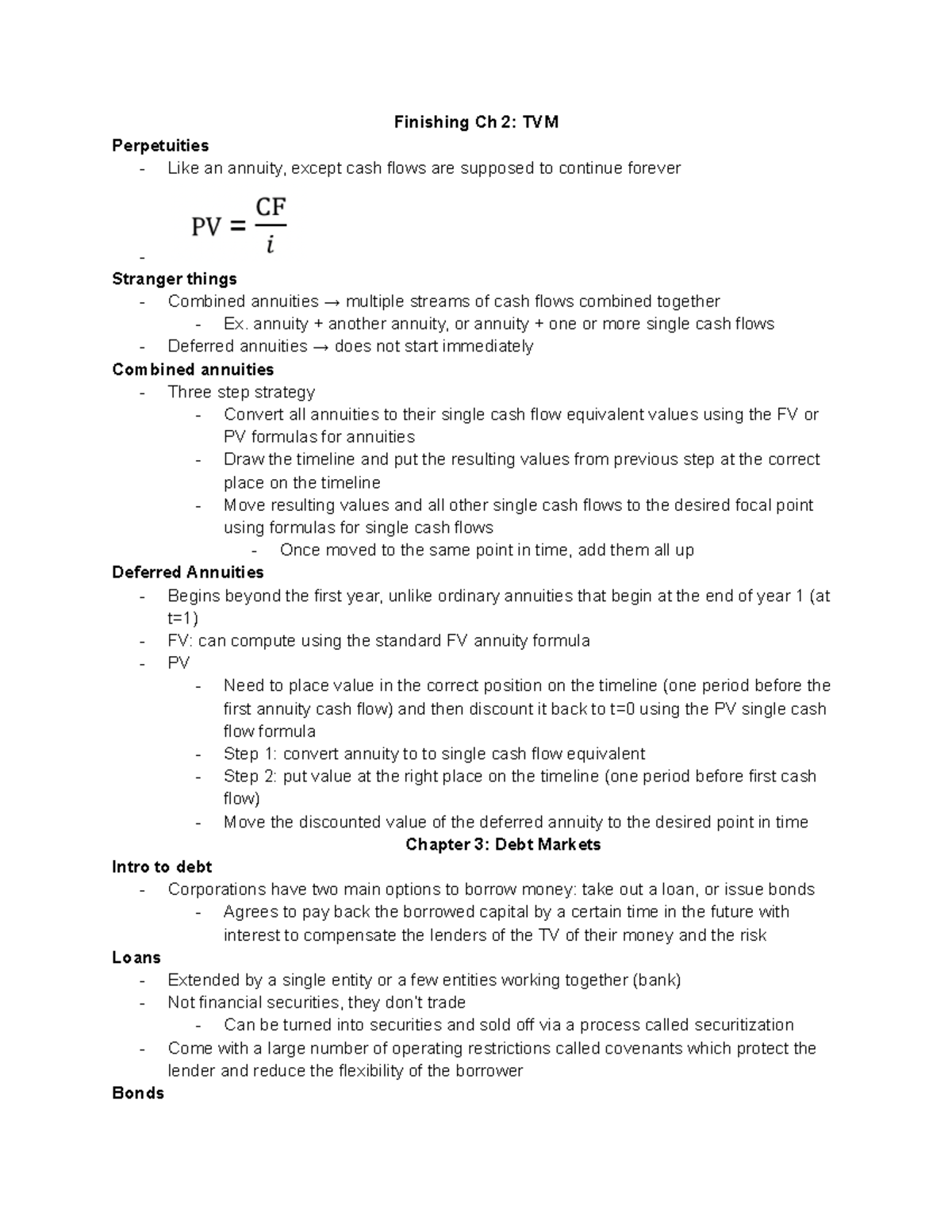 FINA 363 Lecture 4 - Google Docs - Finishing Ch 2: TVM Perpetuities Like an annuity, except cash ...