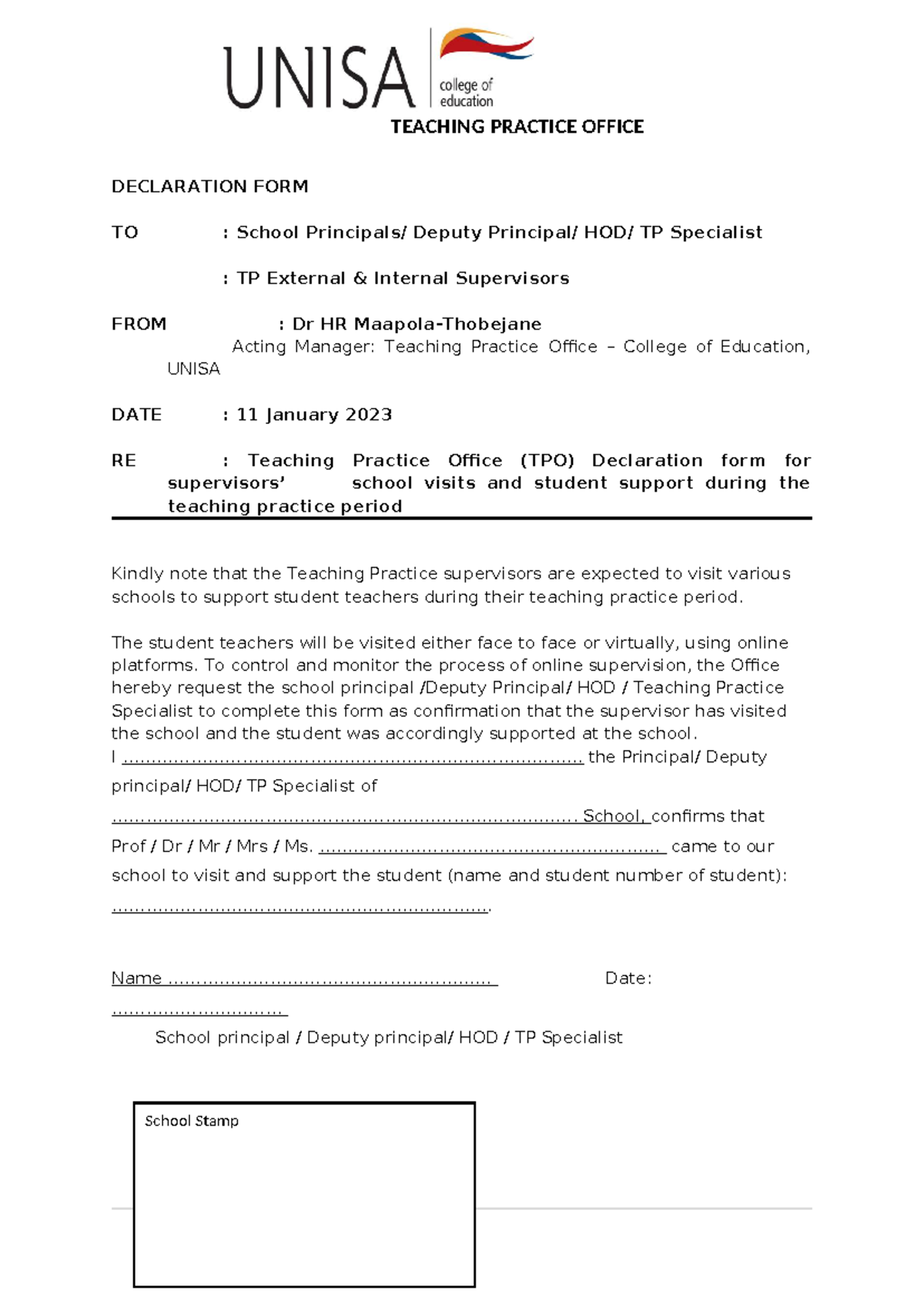Puc2g-zwmrl - AED3701 - TEACHING PRACTICE OFFICE DECLARATION FORM TO ...