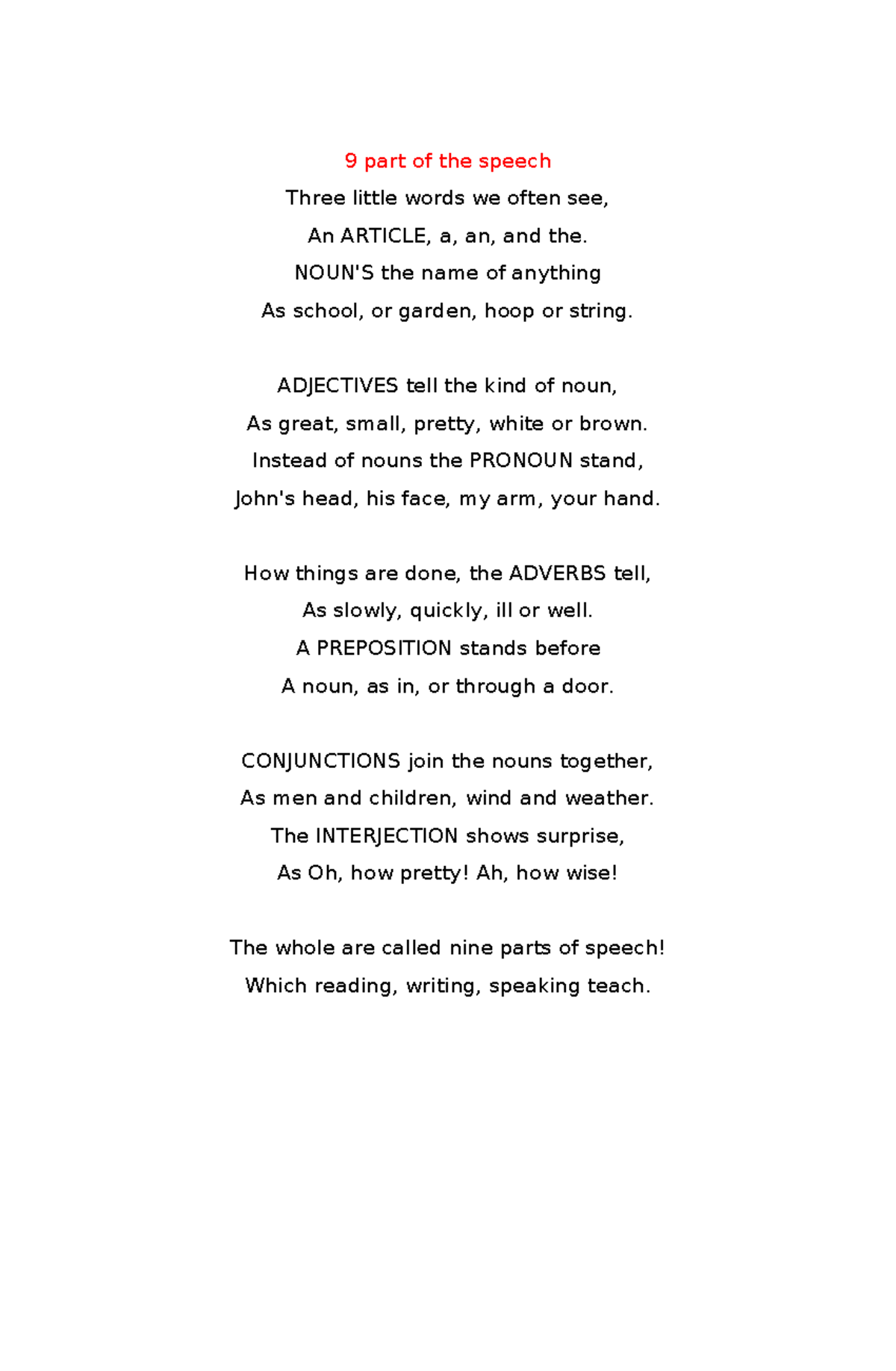 9 part of the speec 1 - 9 part of the speech Three little words we ...