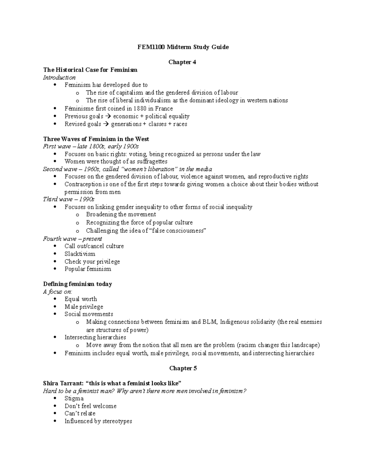 FEM1100 Midterm Study Guide - FEM1100 Midterm Study Guide Chapter 4 The ...