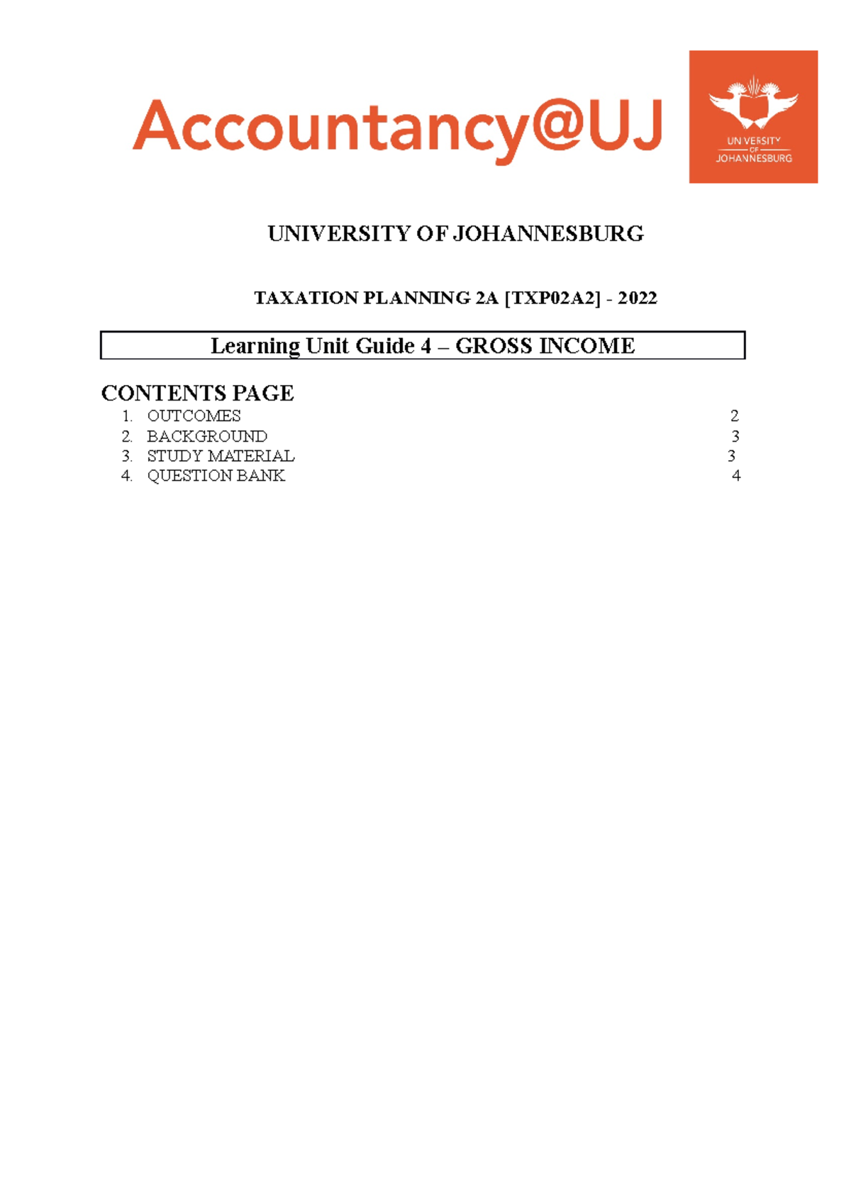 B Learning Unit Guide 4 - Gross Income - UNIVERSITY OF JOHANNESBURG ...