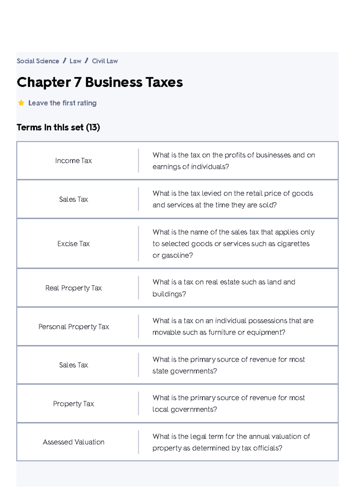 Chapter 7 Business Taxes Flashcards - Chapter 7 Business Taxes Leave ...