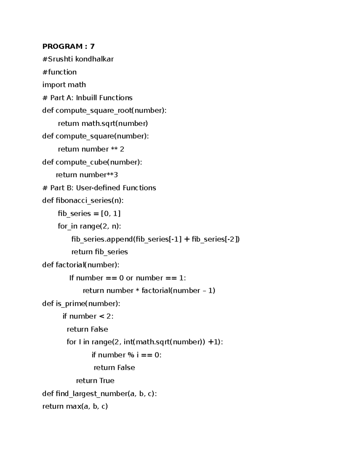 Document - Practical program - PROGRAM : 7 #Srushti kondhalkar # ...