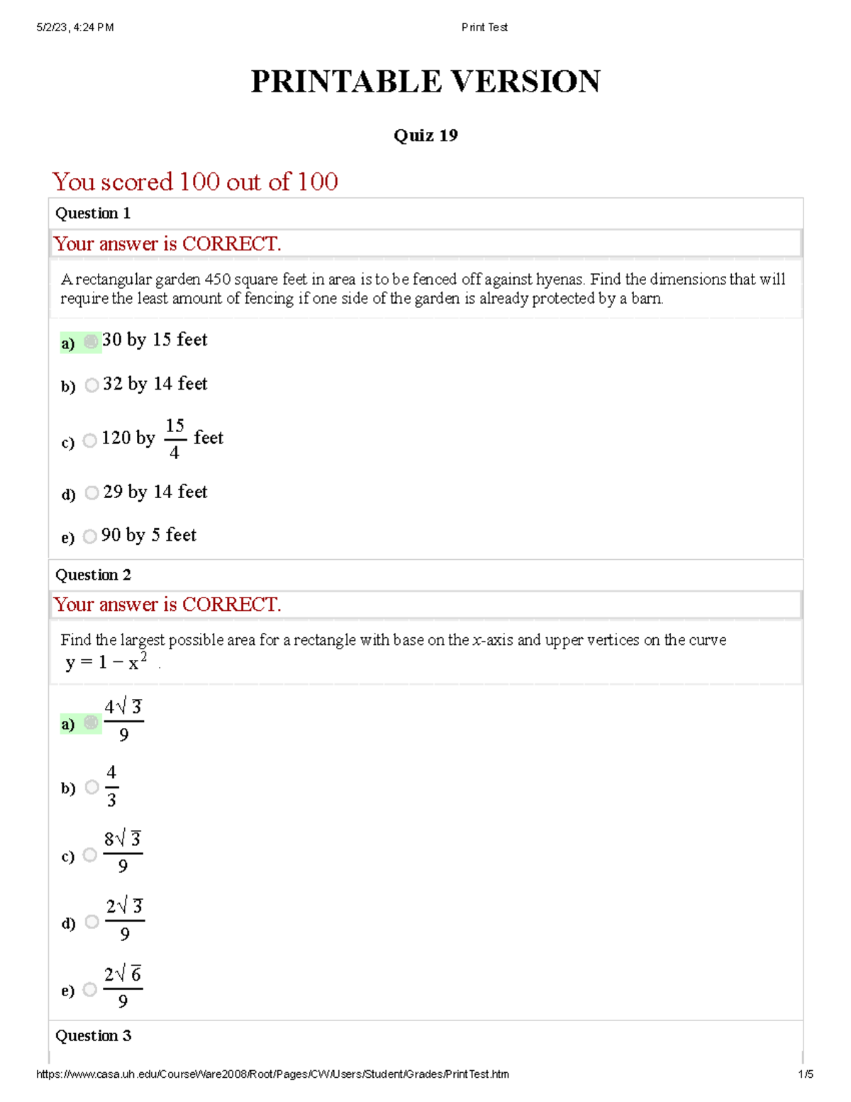 Quiz 19 - Quiz 19 - PRINTABLE VERSION Quiz 19 You scored 100 out of 100 ...