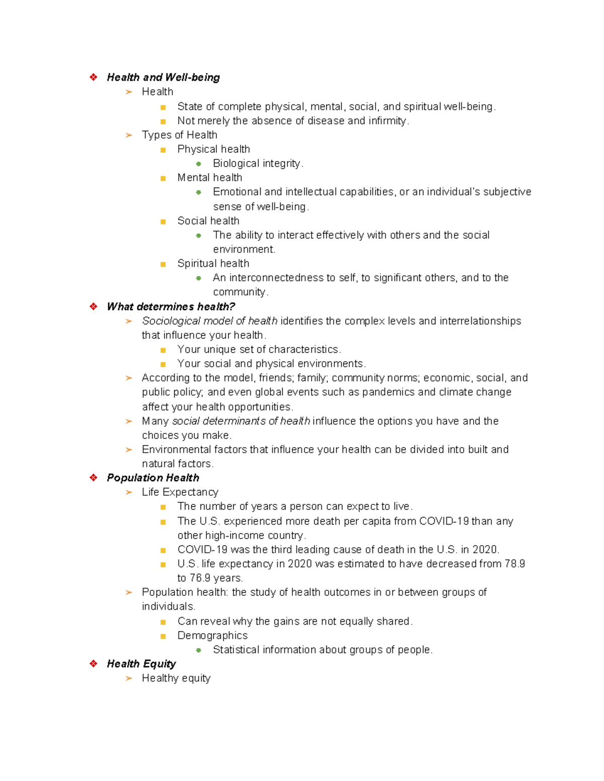 1 Self, Family, and Community - Health and Well-being Health State of ...