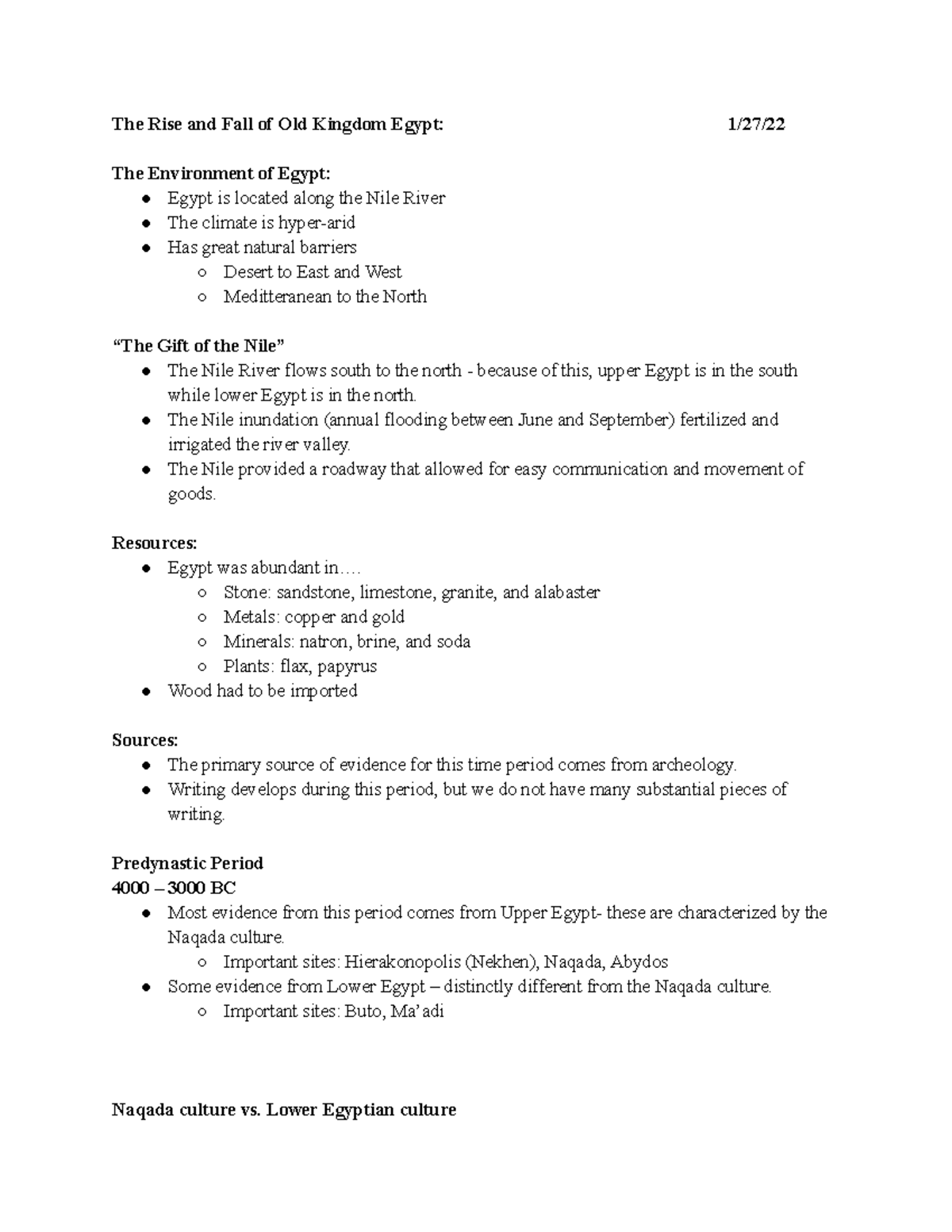 HI 207 Egypt Notes - The Rise and Fall of Old Kingdom Egypt: 1/27/ The ...