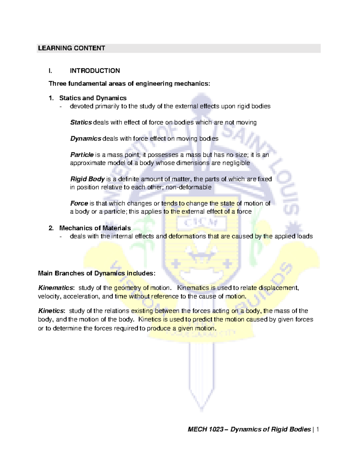 WEEK-1- Module-MECH 1023(no cover page) - LEARNING CONTENT I ...
