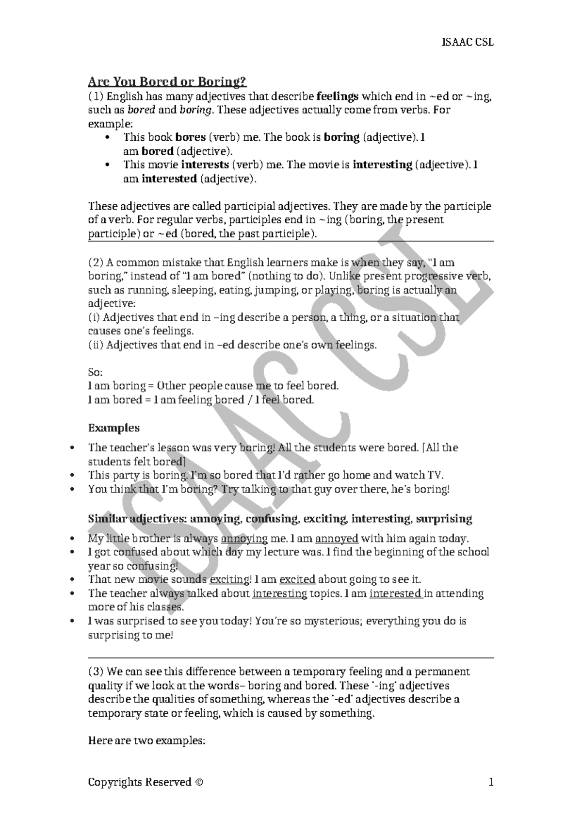 Are You Bored or Boring - This is additional notes and exercises to ...