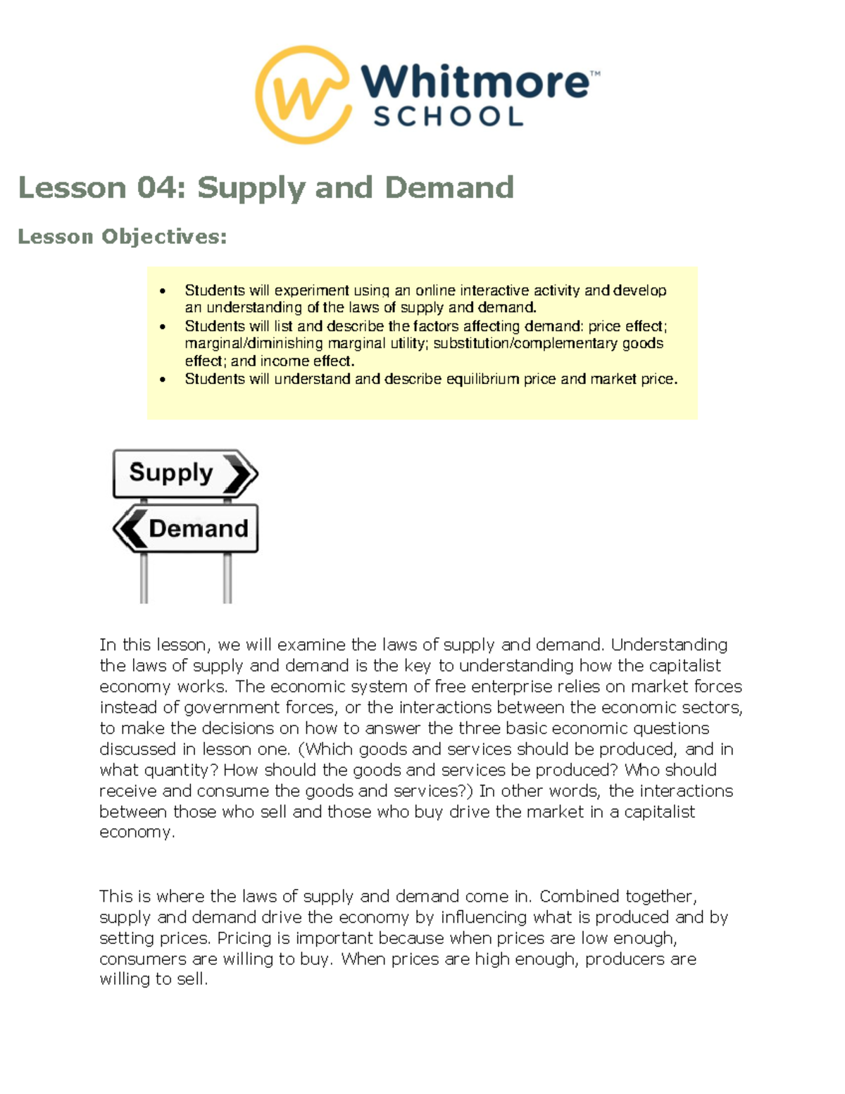 Econ Lesson 4 Demo - Nice - Lesson 04: Supply and Demand Lesson ...