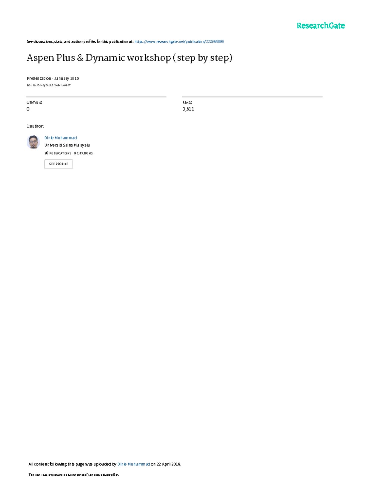 Aspen Plus Dynamic Workshop Step by Step - See discussions, stats, and ...