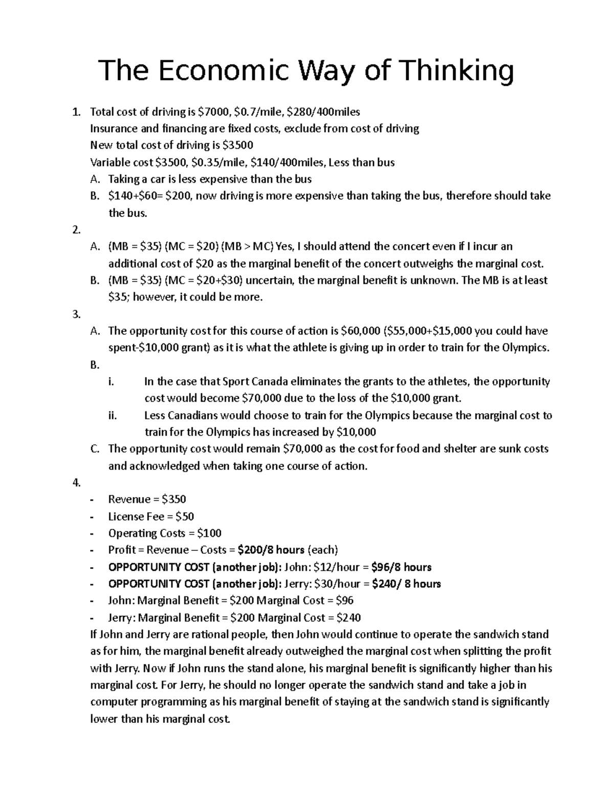 Assignment 1 - economic way of thinking - The Economic Way of Thinking ...