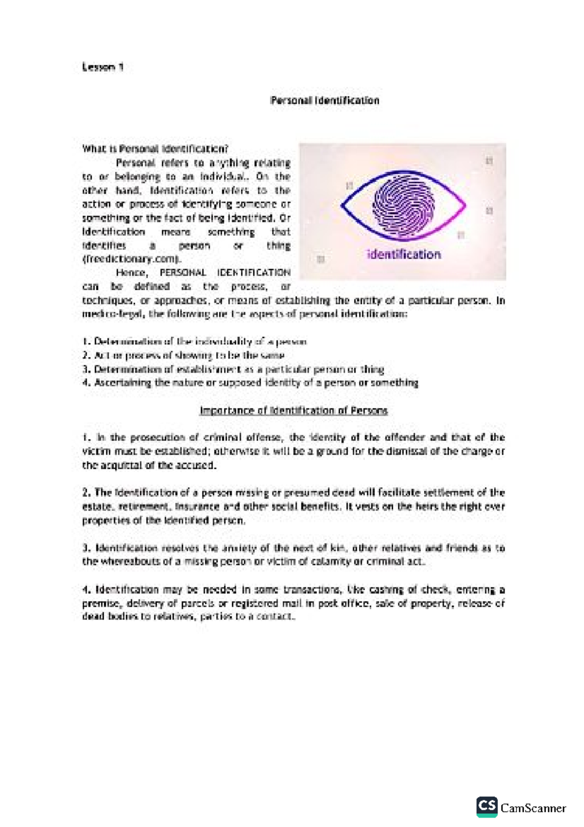Personal Identification - Studocu