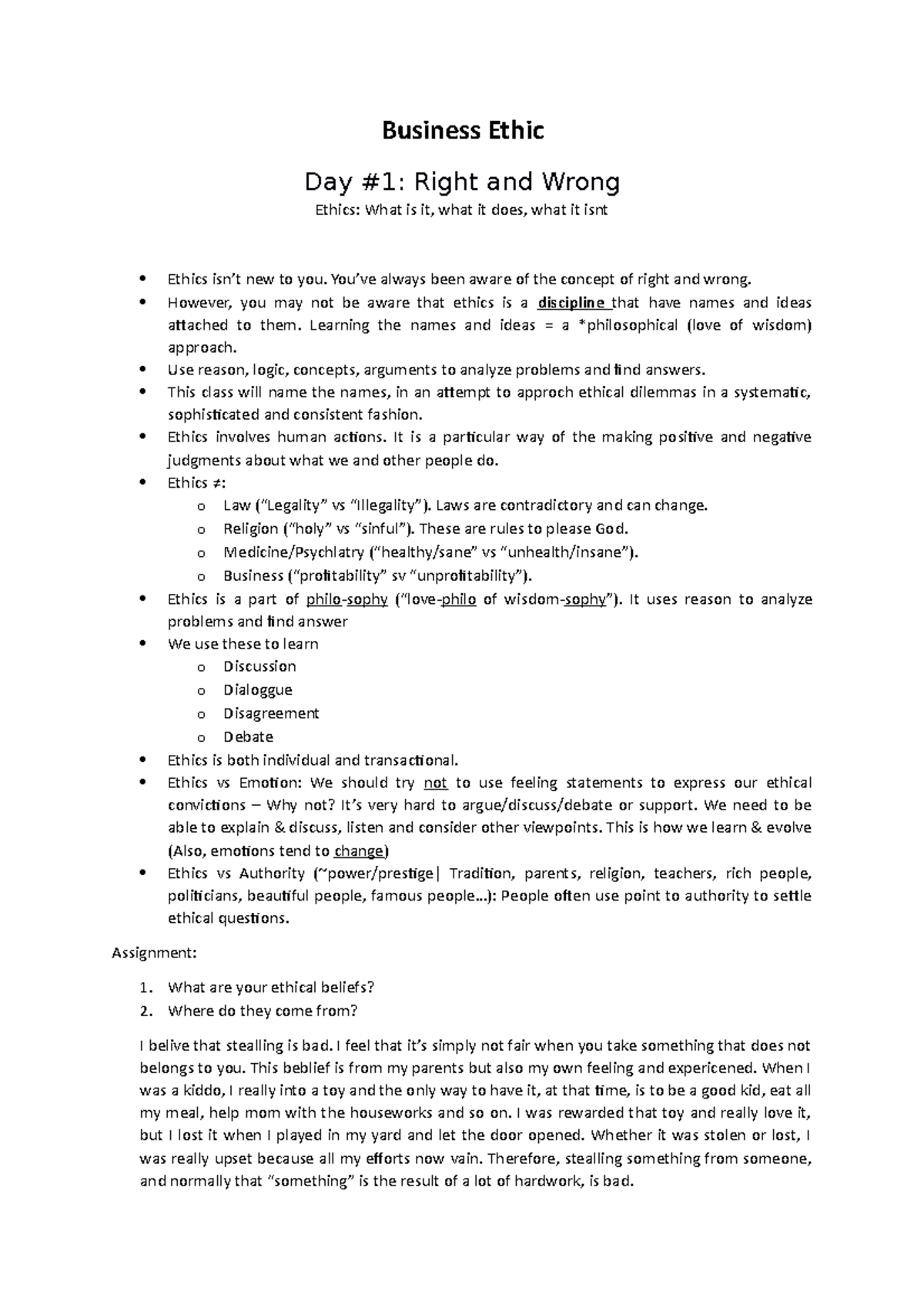 Business Ethic - Business Ethic Day #1: Right and Wrong Ethics: What is ...