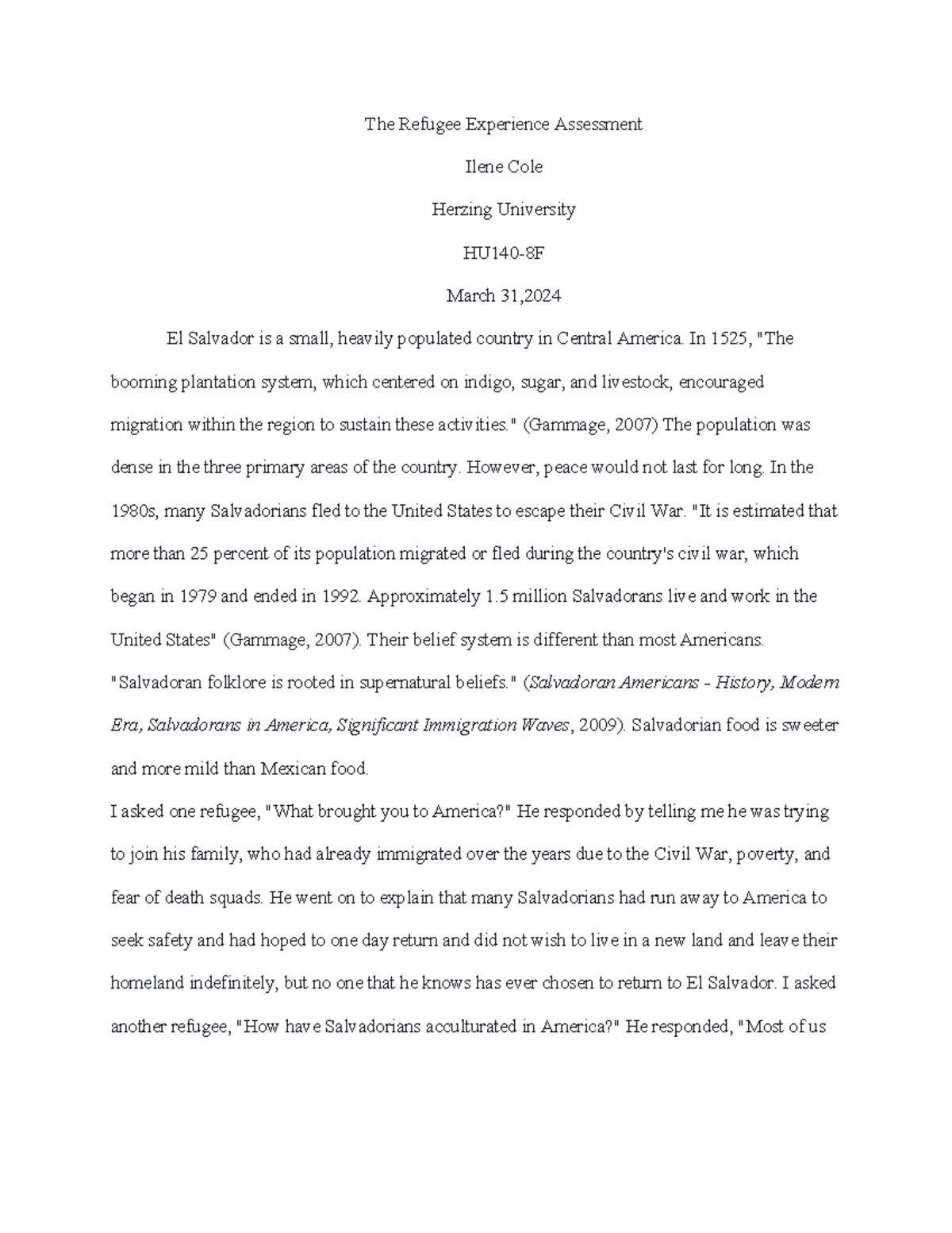 HU140 Unit 4 refugee Experience Assessment - The Refugee Experience ...