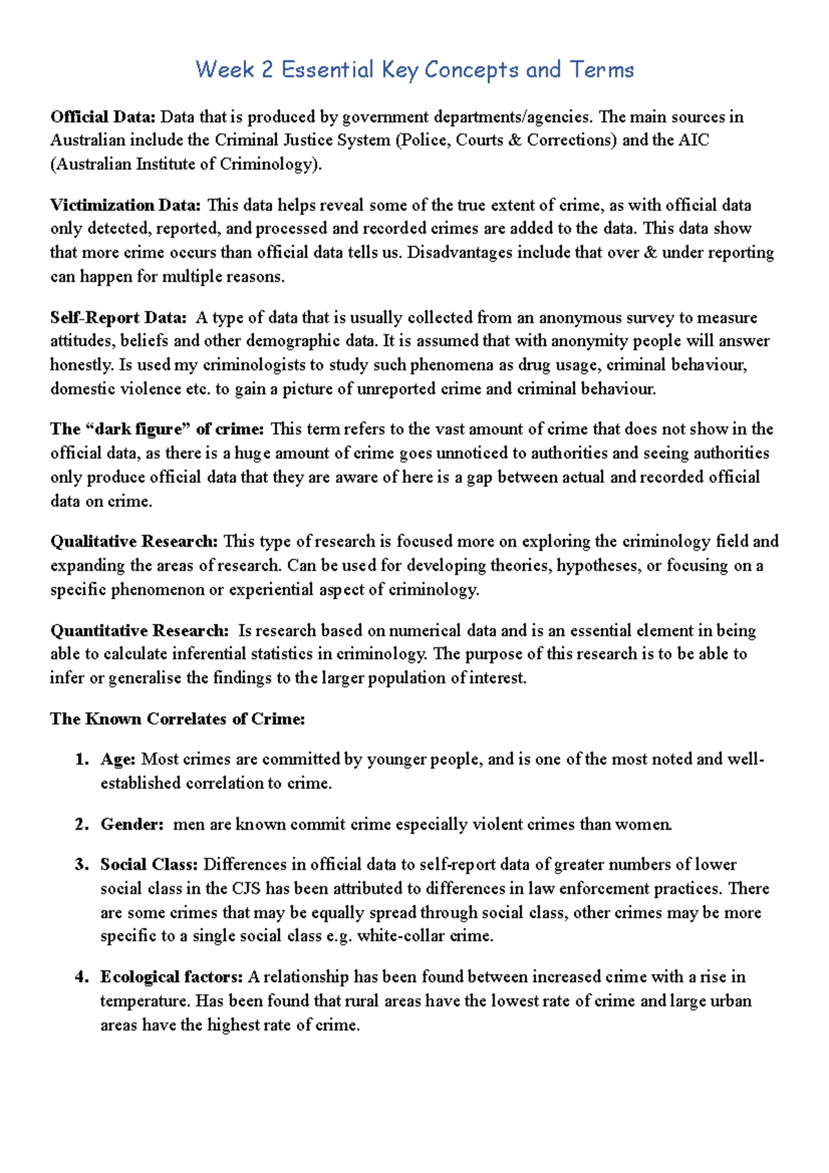 CCJ27- Week 2- Glossary of Other Key Concepts and Terms - Week 2 ...