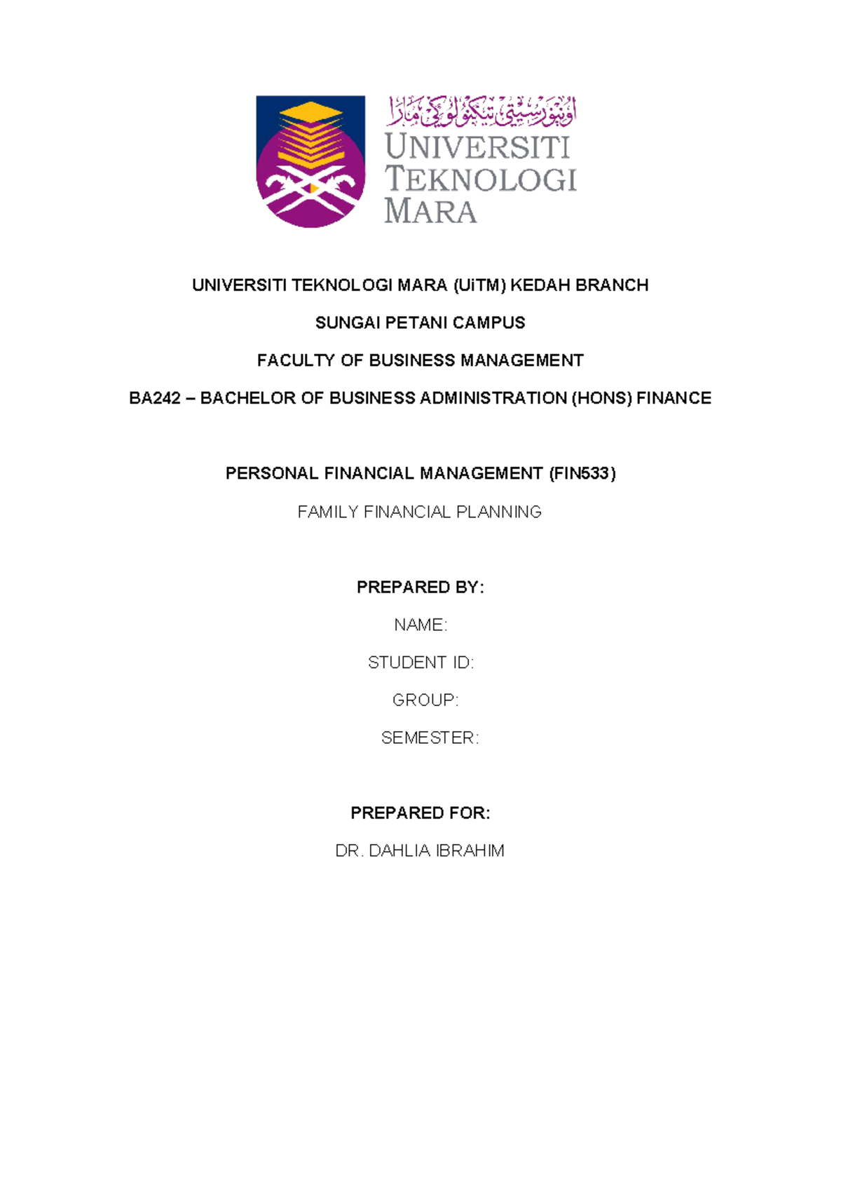 Contoh Invidual Assignment - UNIVERSITI TEKNOLOGI MARA (UiTM) KEDAH ...