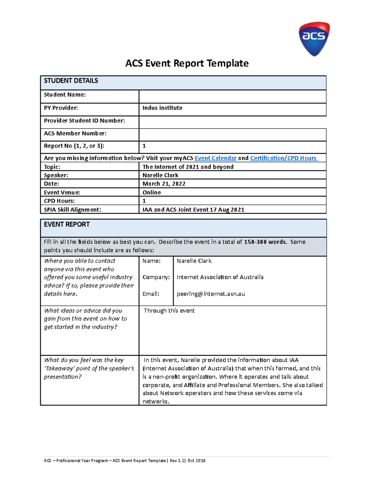ACS Events Template (Rev 1 - ACS Event Report Template STUDENT DETAILS ...