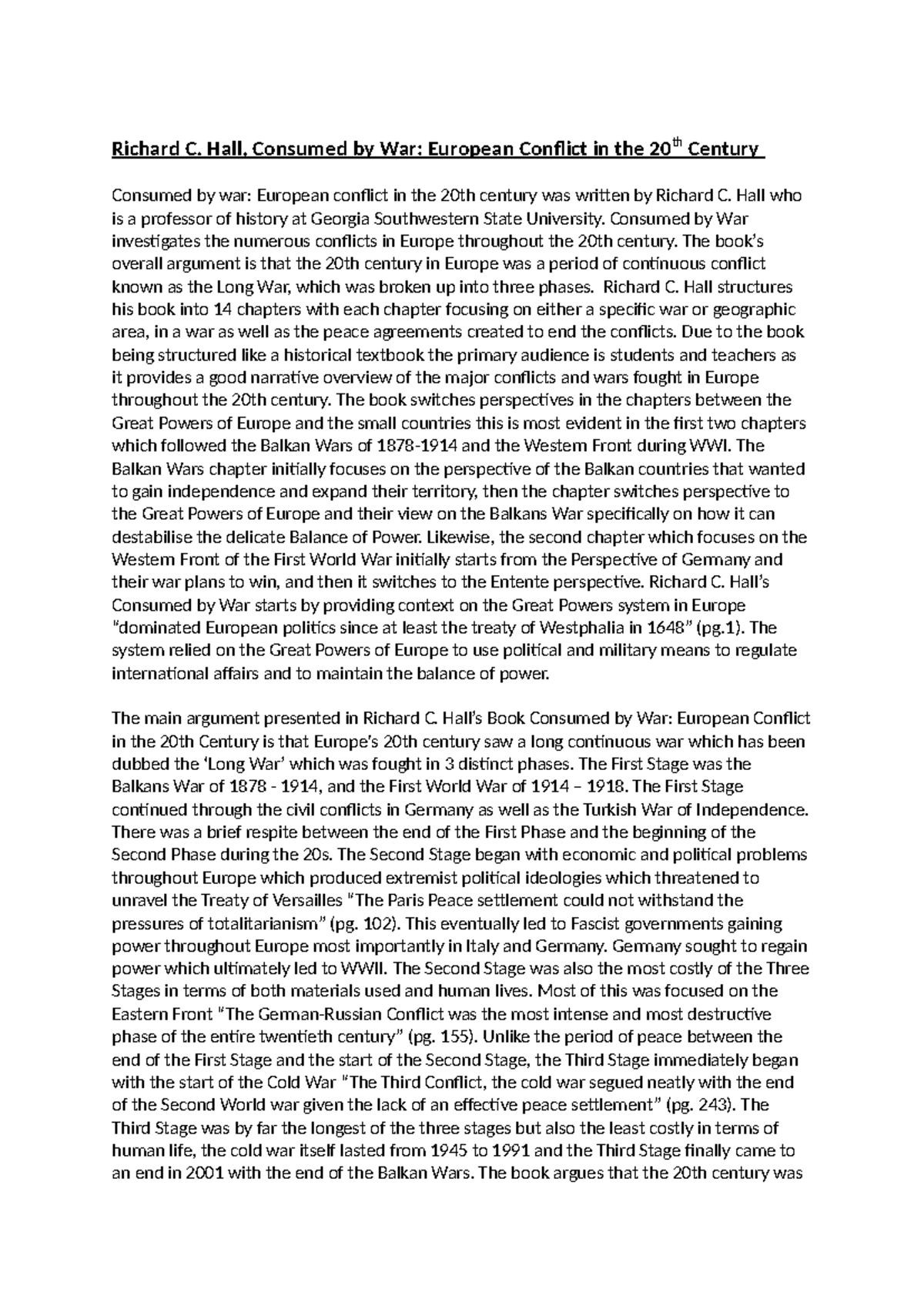 Book Review About European Wars - Richard C. Hall, Consumed by War ...