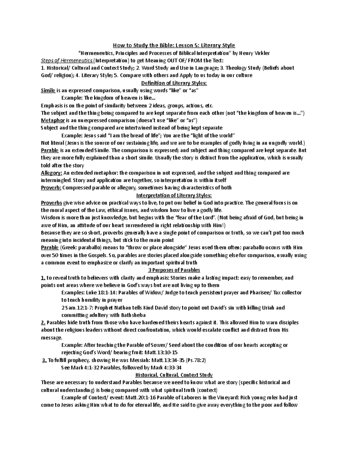 How to Study the Bible Lesson 5 Literary Style - Historical/ Cultural ...