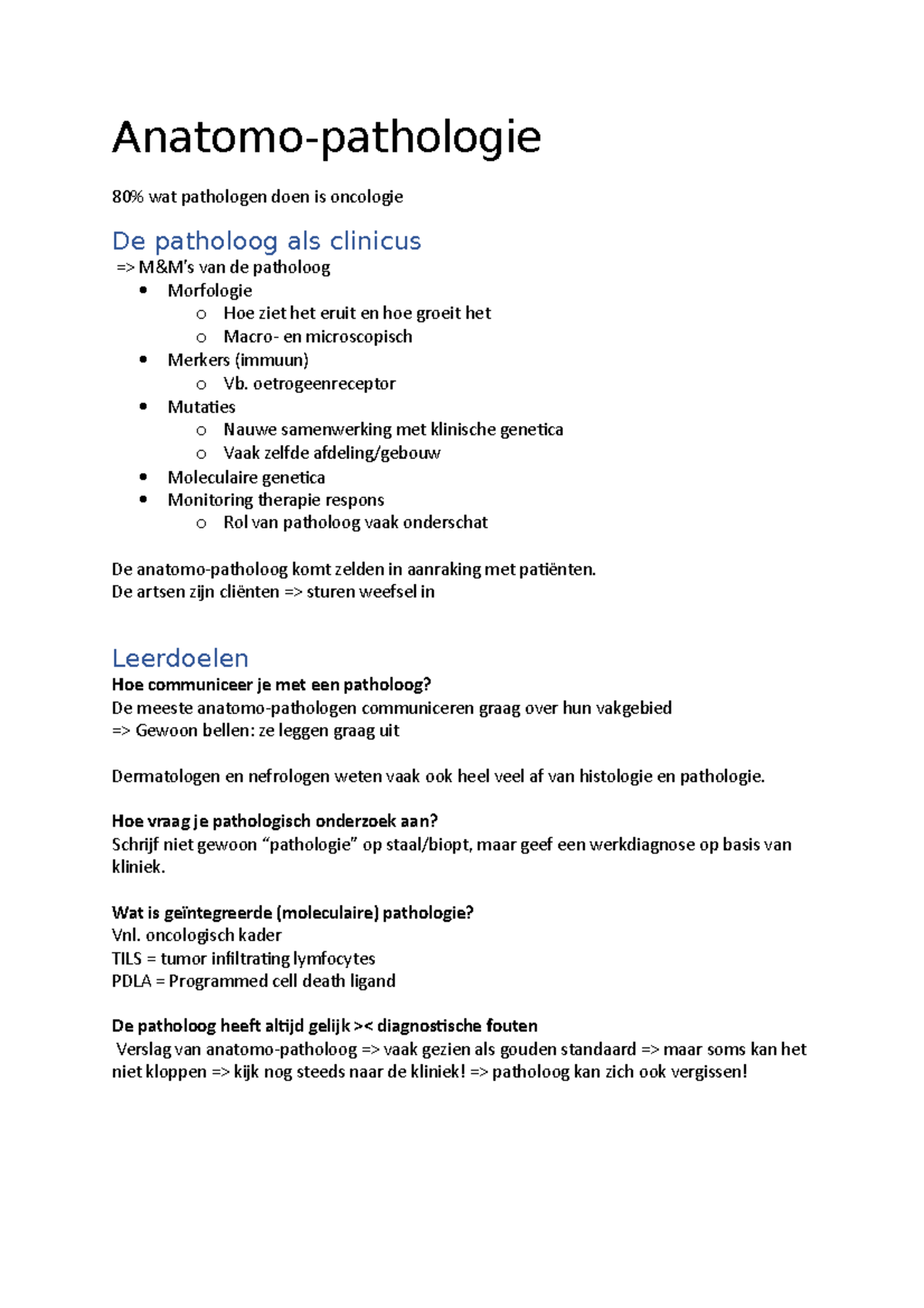 Antomo-pathologie - P-Lijn V - Anatomo-pathologie 80% wat pathologen ...