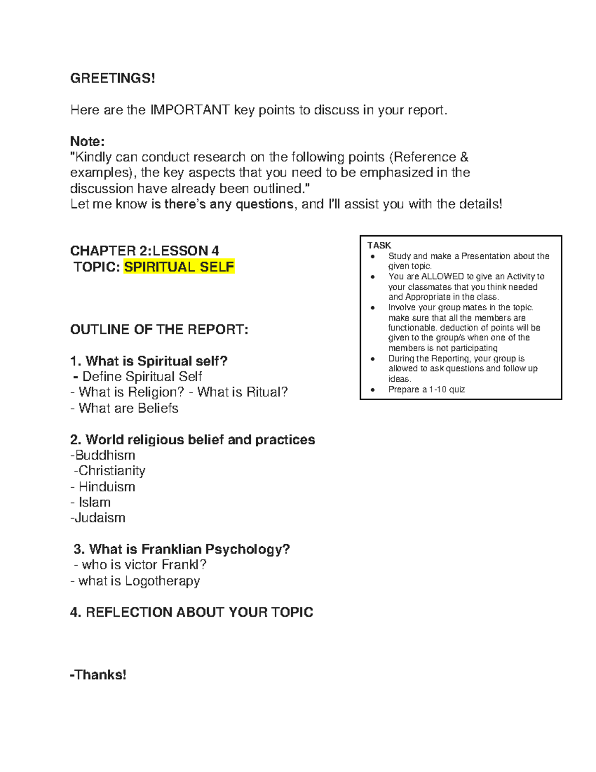 Spiritual SELF KEY Points - GREETINGS! Here are the IMPORTANT key ...