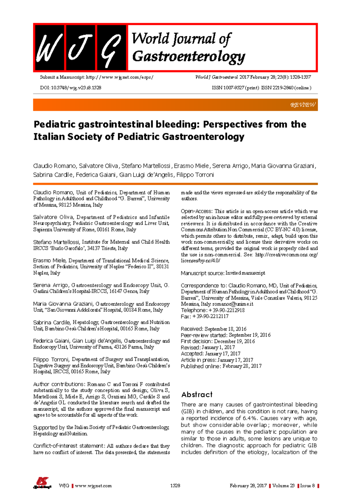 Pediatric gastrointestinal bleeding. Perspectives from the Italian ...