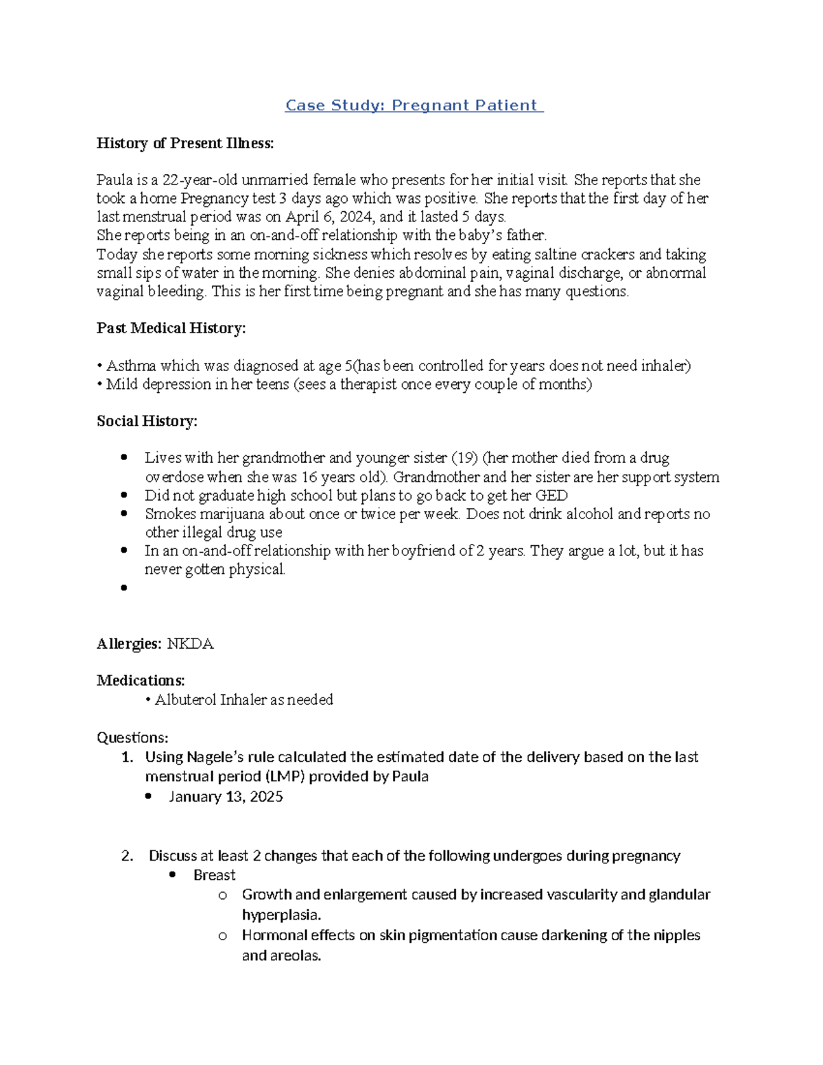 Case Study Pregnant Patient - Case Study: Pregnant Patient History of ...