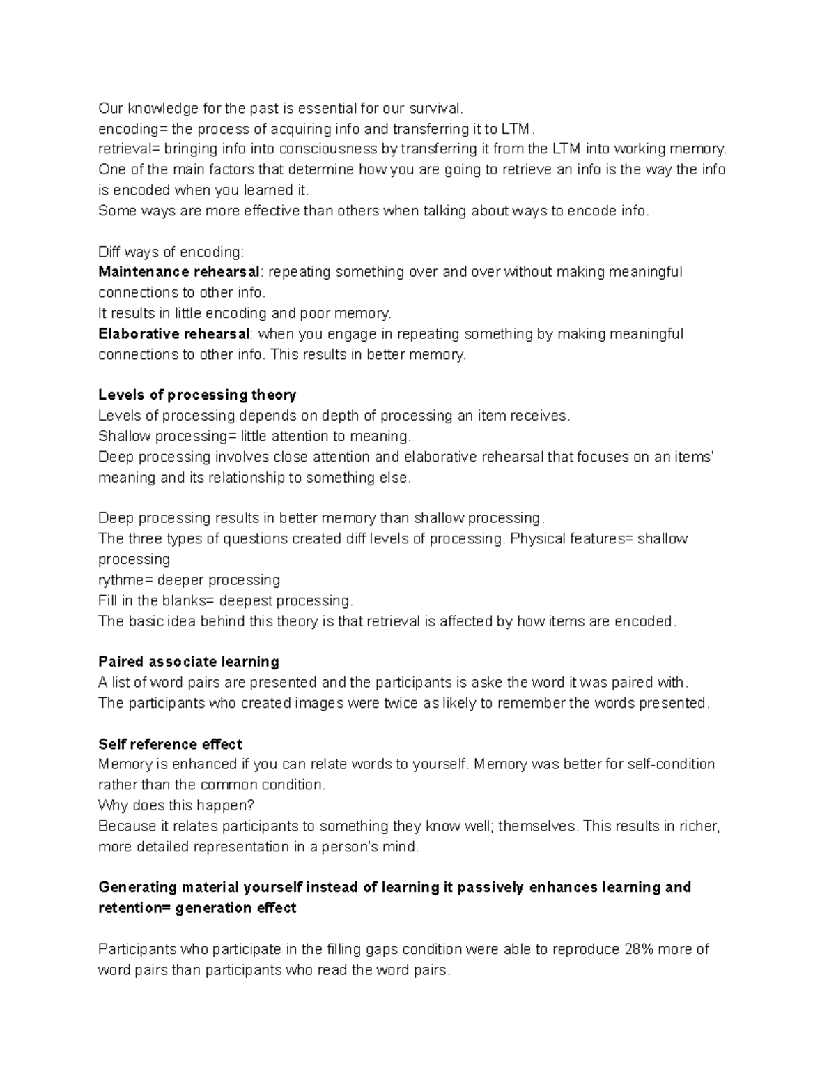 Memory and retrieval - textbook notes - Our knowledge for the past is ...