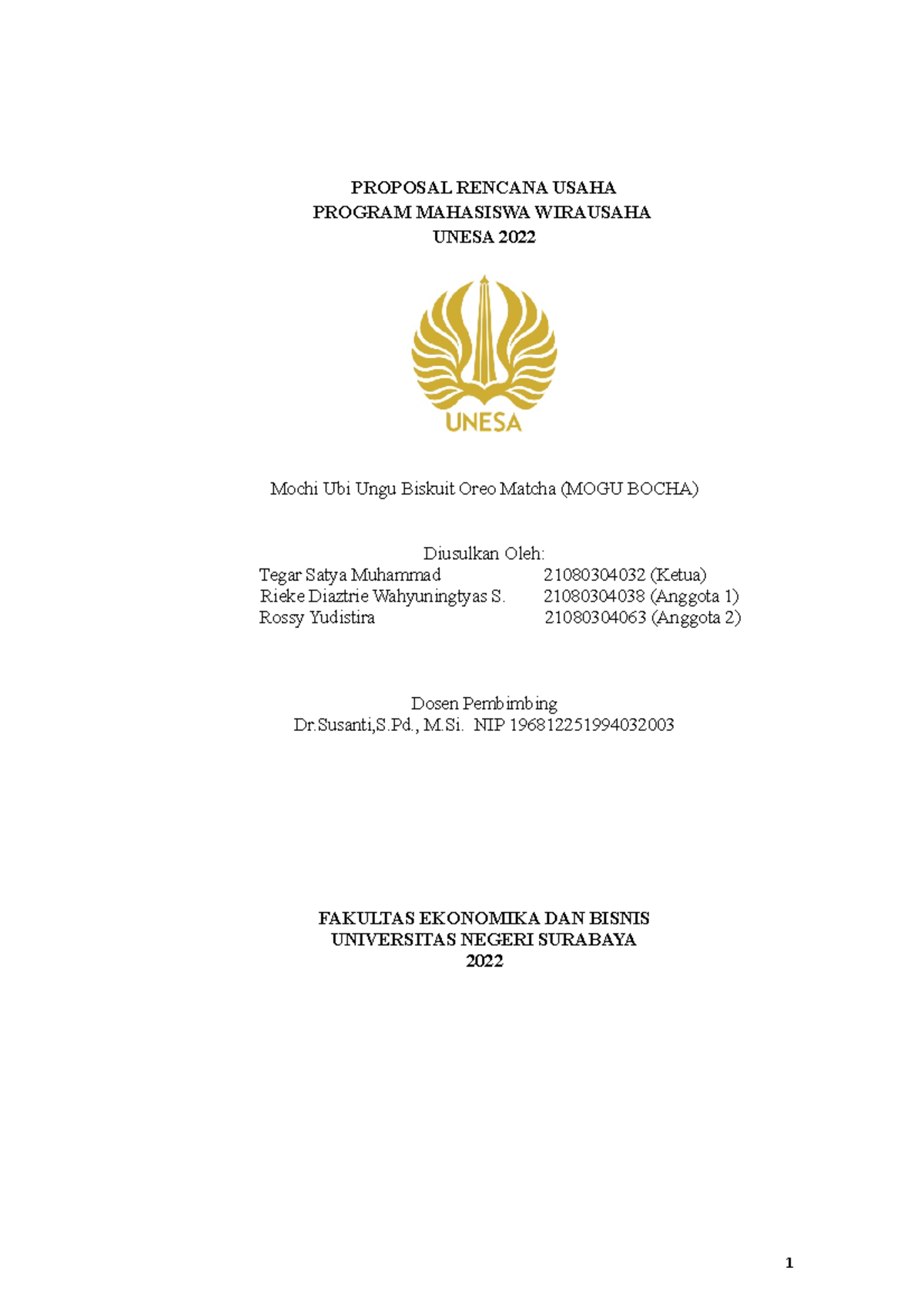 Laporan PMW KWU syariah - PROPOSAL RENCANA USAHA PROGRAM MAHASISWA WIRAUSAHA UNESA 2022 Mochi ...