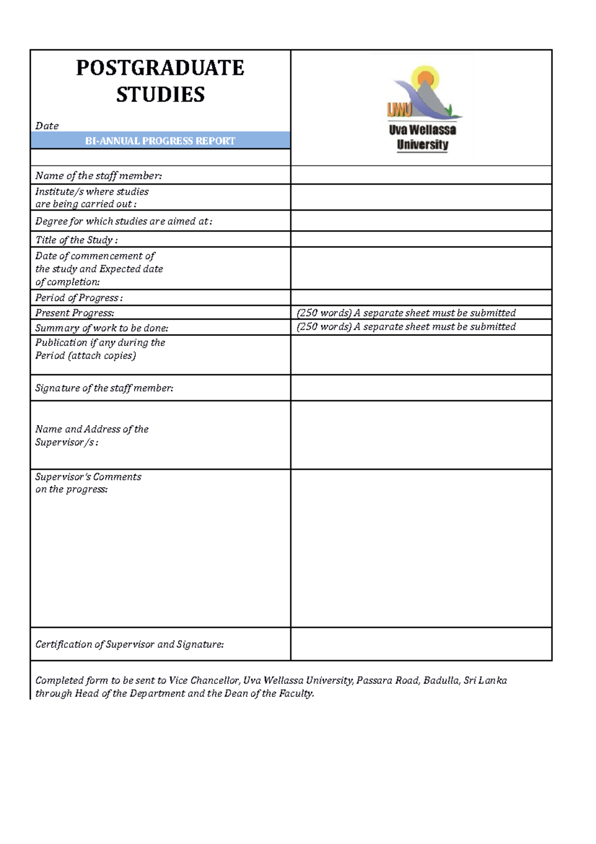 PG- Progress- Report - usefull - POSTGRADUATE STUDIES Date BI-ANNUAL ...