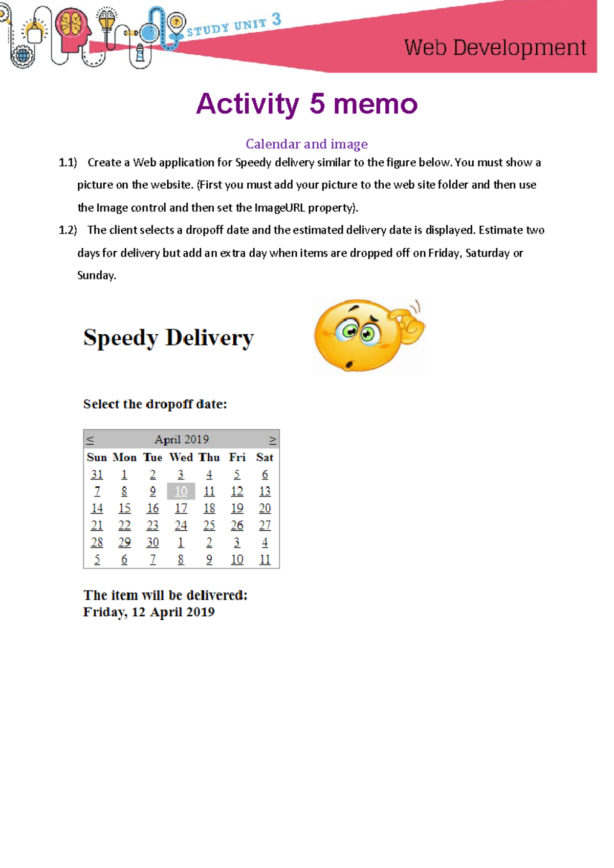 SU3 Act 5n Memo - practical assignments for SU3 - CMPG212 - Activity 5 memo Calendar and image ...