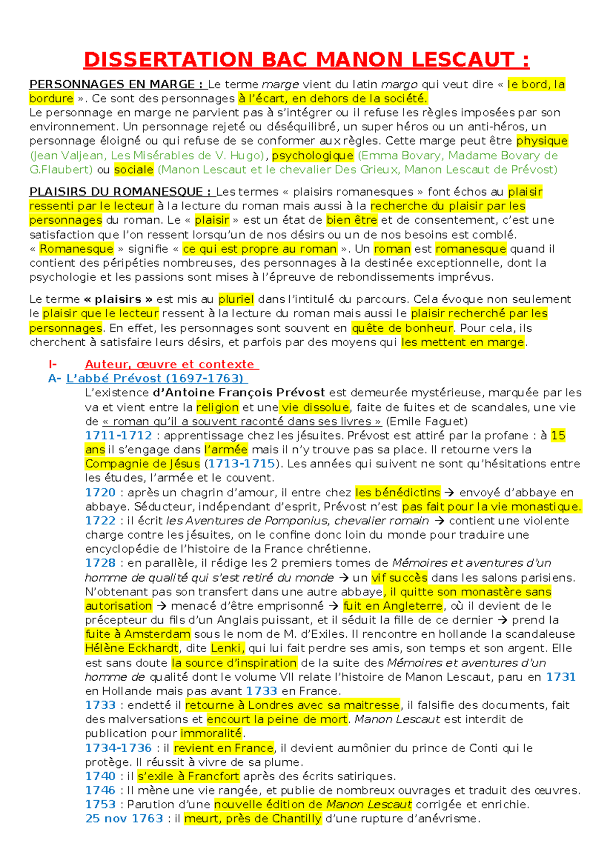 Dissertation BAC Manon Lescaut - DISSERTATION BAC MANON LESCAUT ...