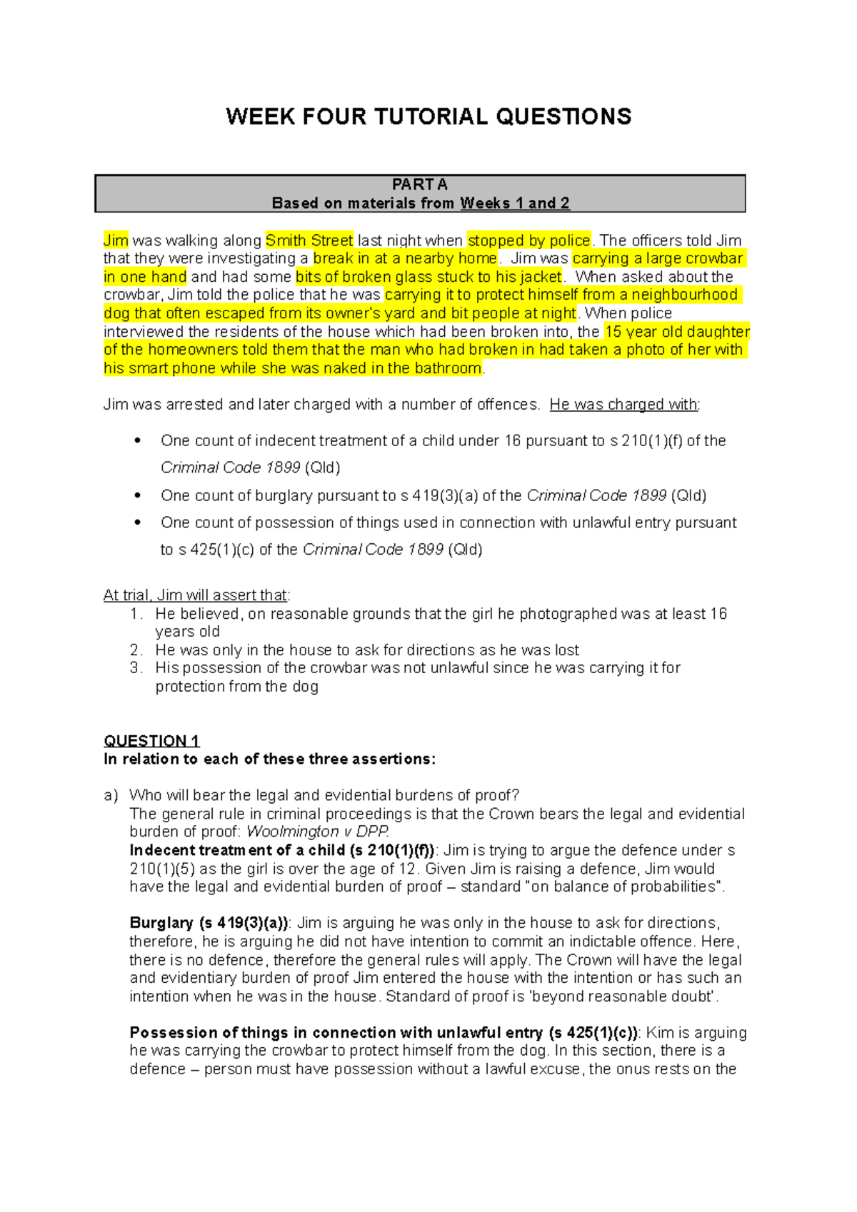 Week Four Tute Questions and Answers - WEEK FOUR TUTORIAL QUESTIONS ...