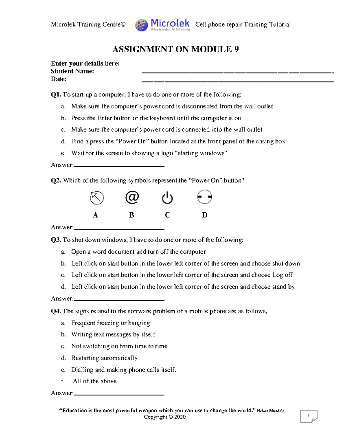 Assignment on Module 9 - mandatory task - “Education is the most ...