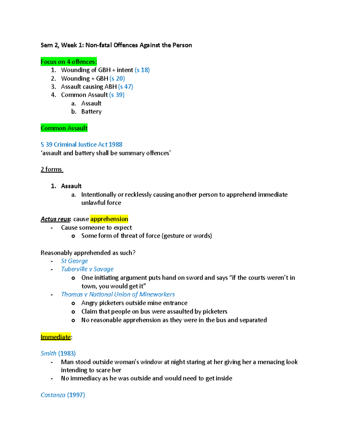 (L) Non-Fatal Offences [3370] - Sem 2, Week 1: Non-fatal Offences ...