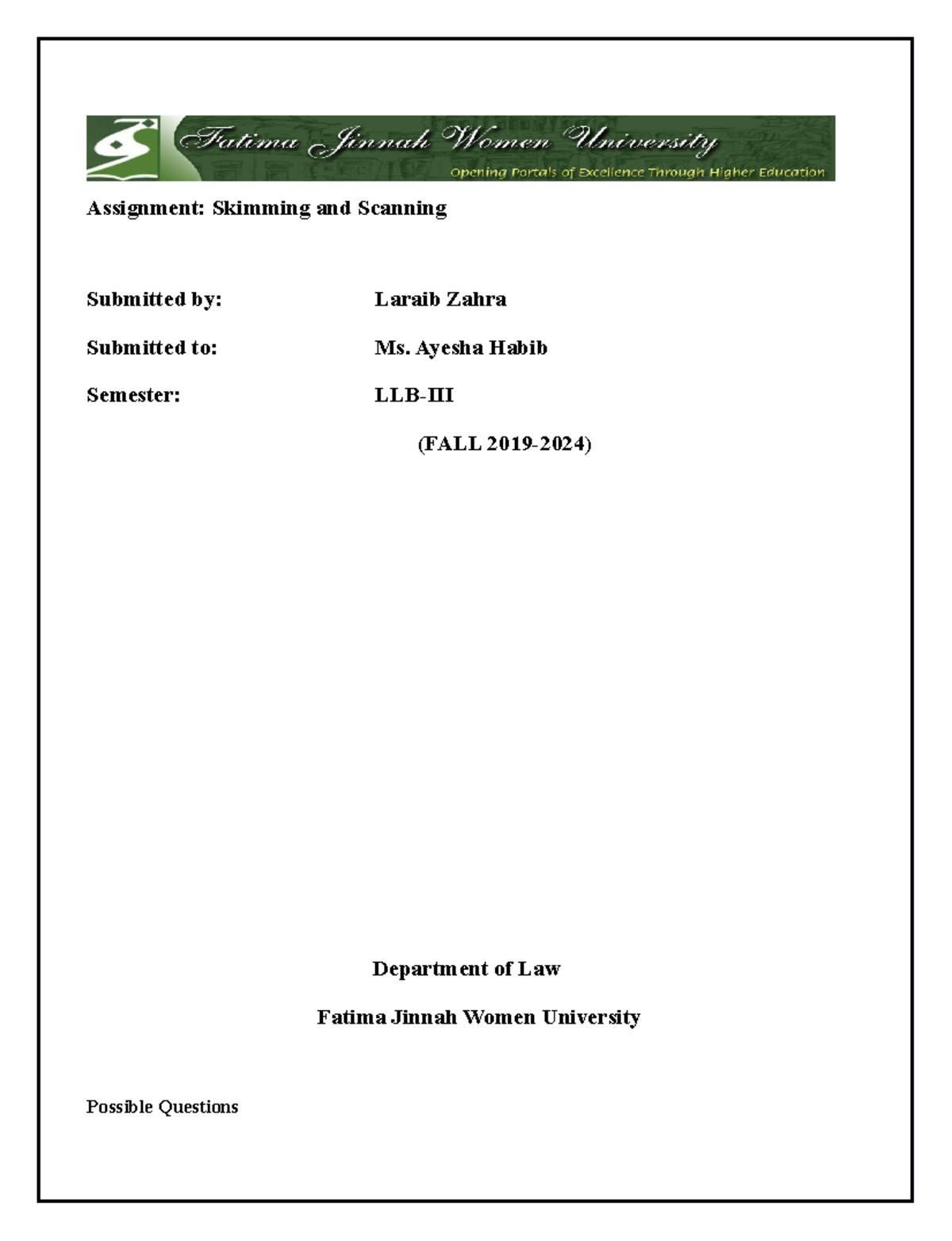 Skimming and scanning - Assignment: Skimming and Scanning Submitted by ...