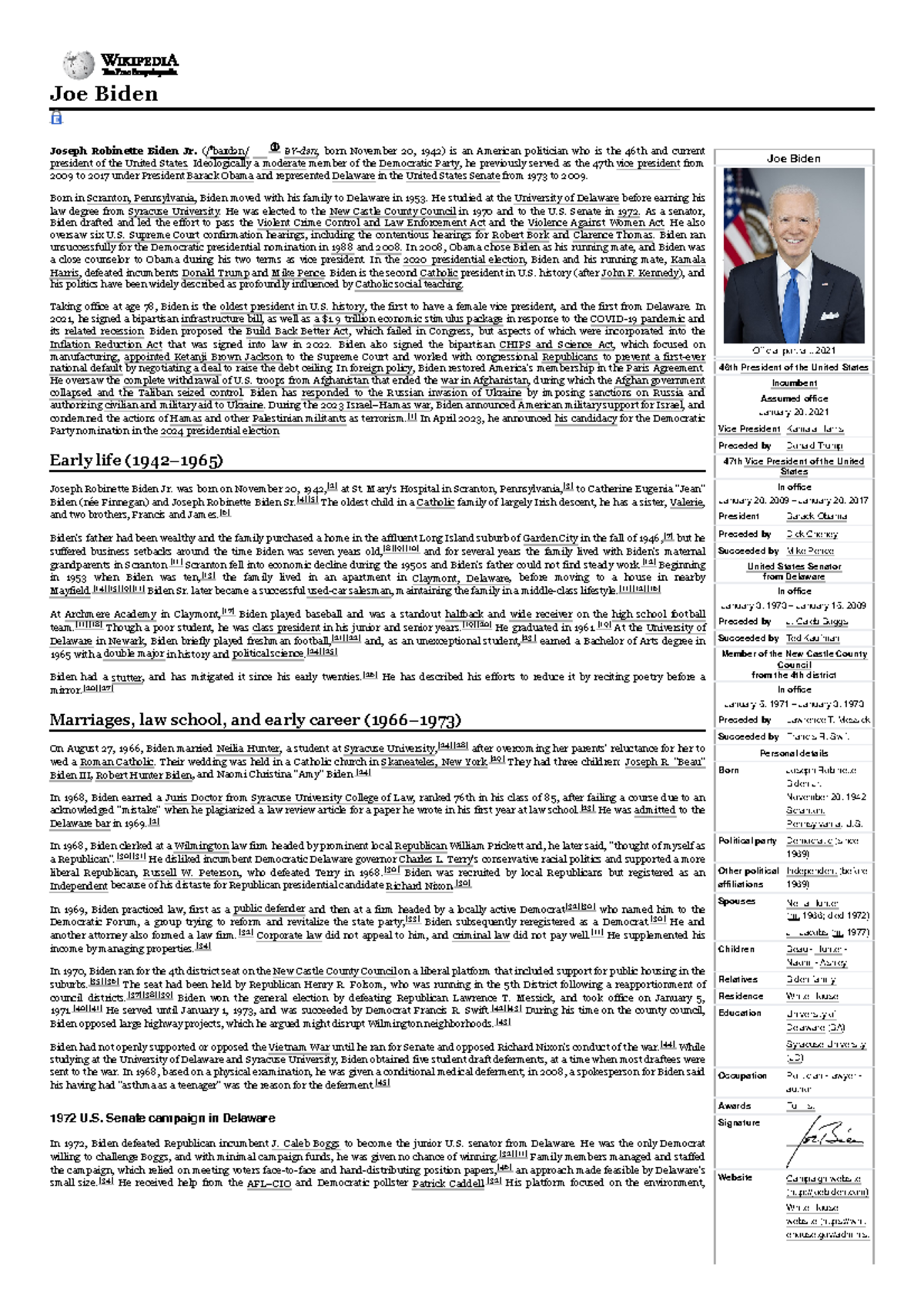 Joe Biden - Wikipedia - Sleepy joe notes case study - Joe Biden ...