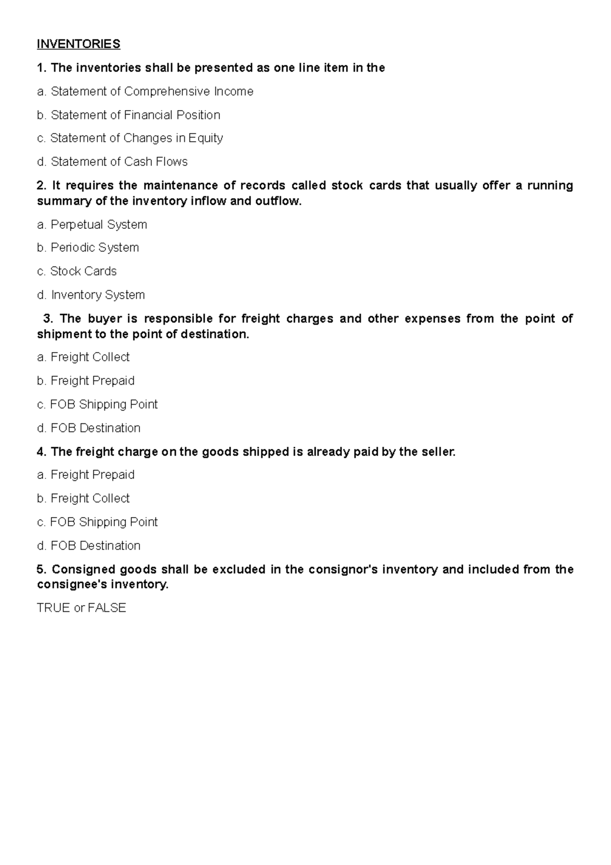 Inventories sample quiz | Sample problem - INVENTORIES 1. The ...