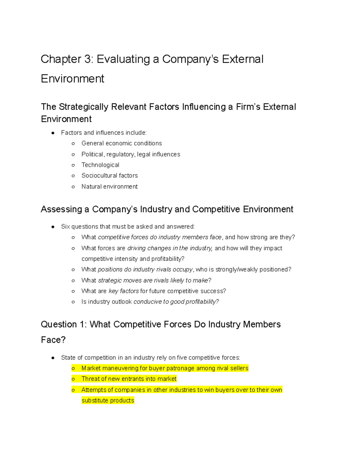 Evaluating External Environment Factors and Competitive Forces - Studocu