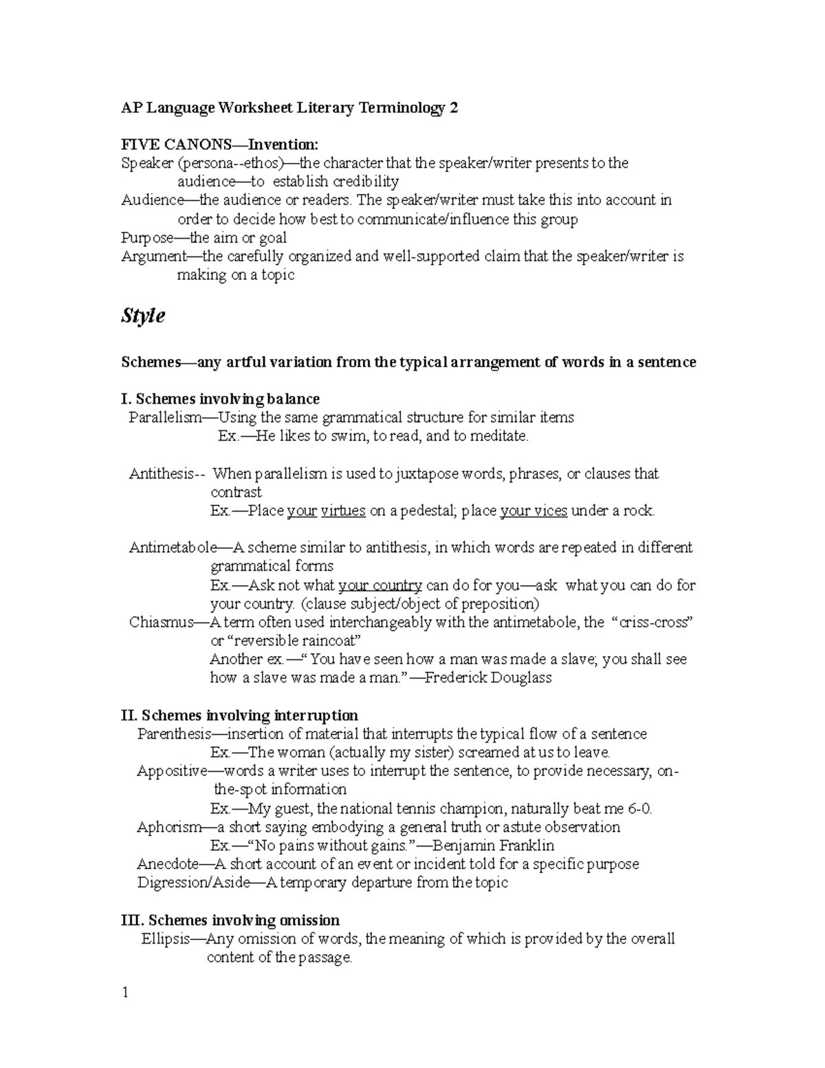 Terminology 2 worksheet definitions schemes tropes. Schemes and Tropes ...