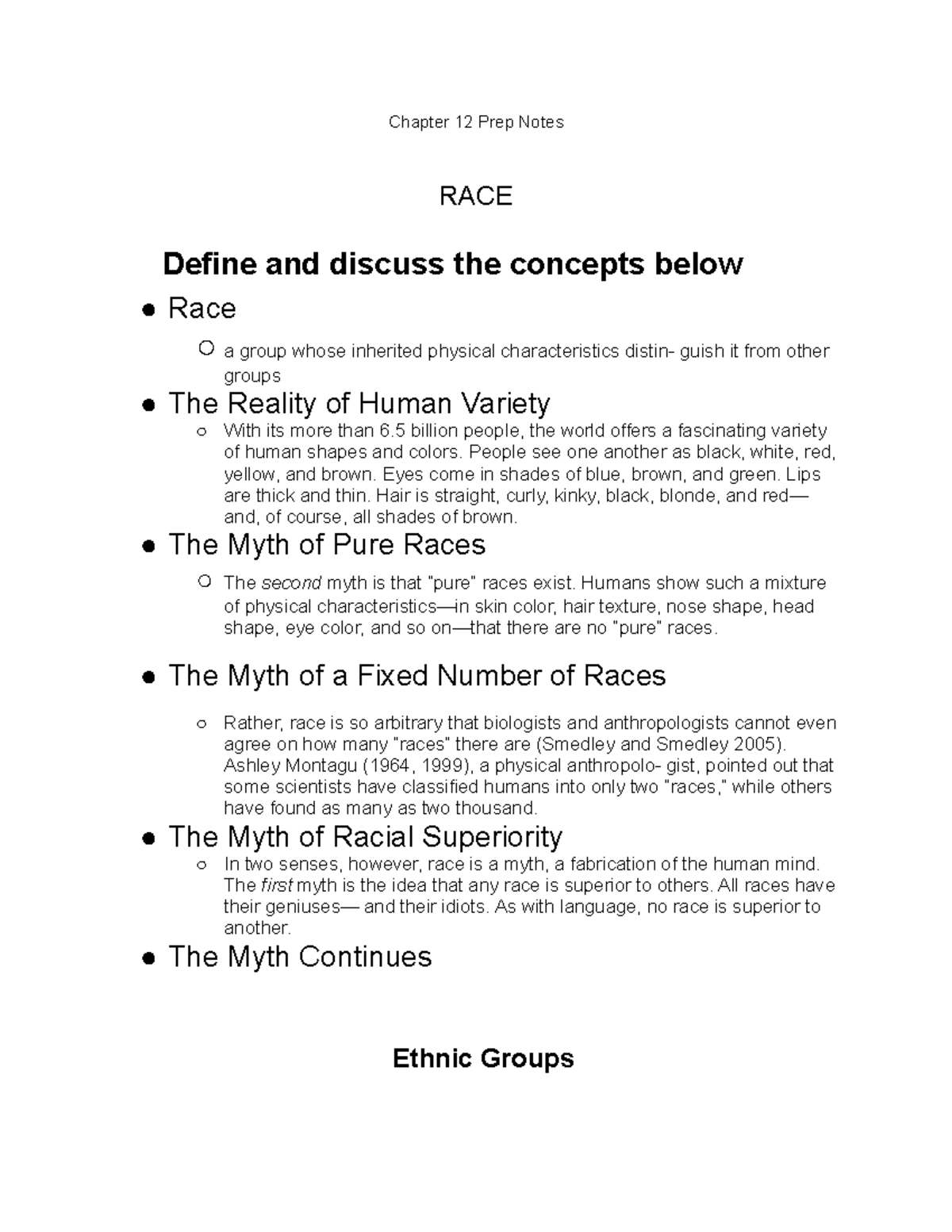 Chapter 12 Prep Notes - Chapter 12 Prep Notes RACE Define and discuss ...