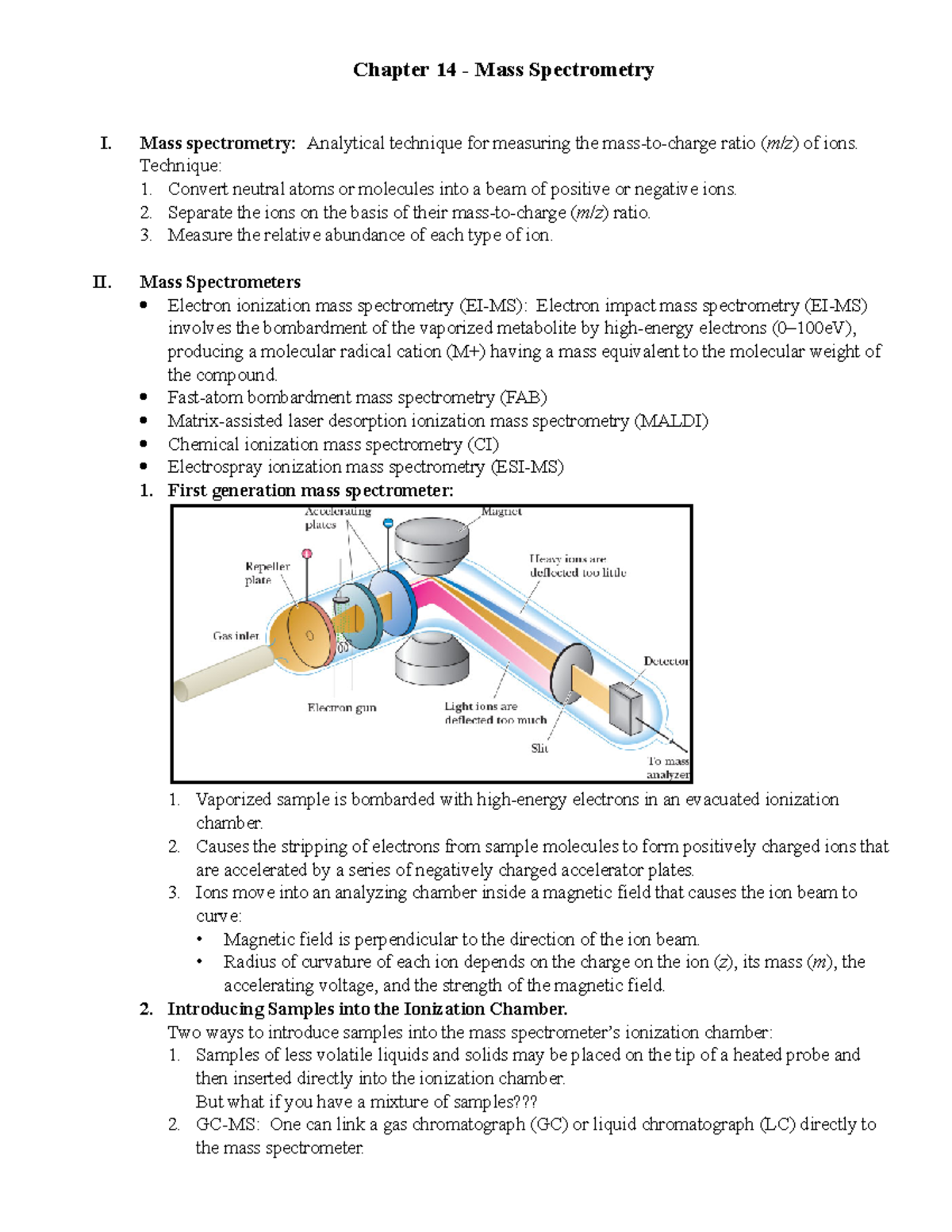 Chapter 14 - Mass Spectrometry Summary - Chapter 14 - Mass Spectrometry ...